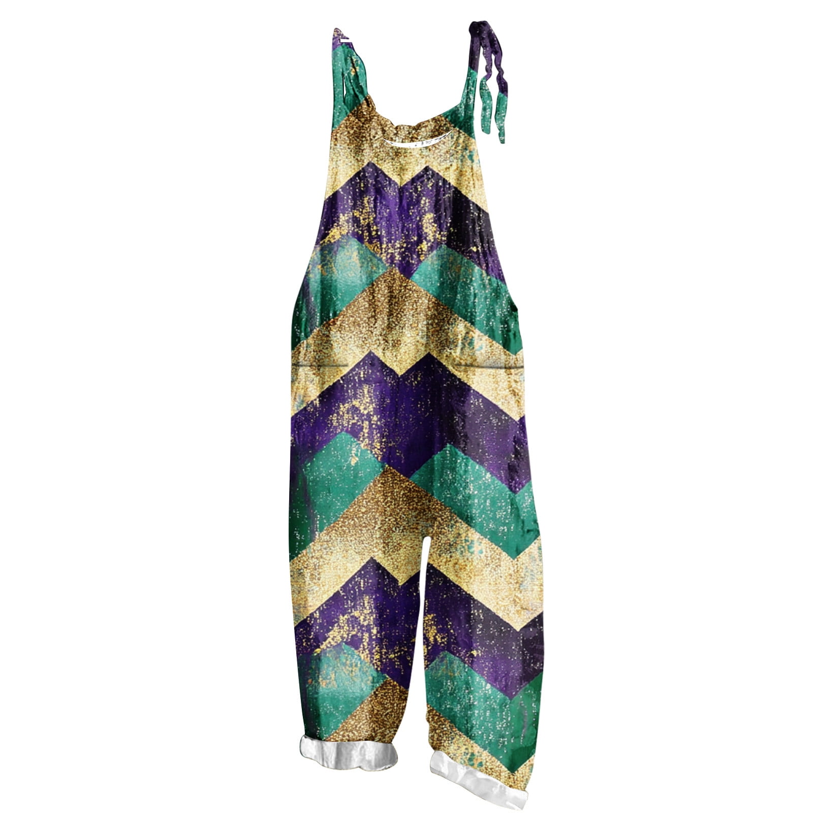 Moxiu Mardi Gras Jumpsuit for Women Wide Leg Patchwork Sequin Graphic ...
