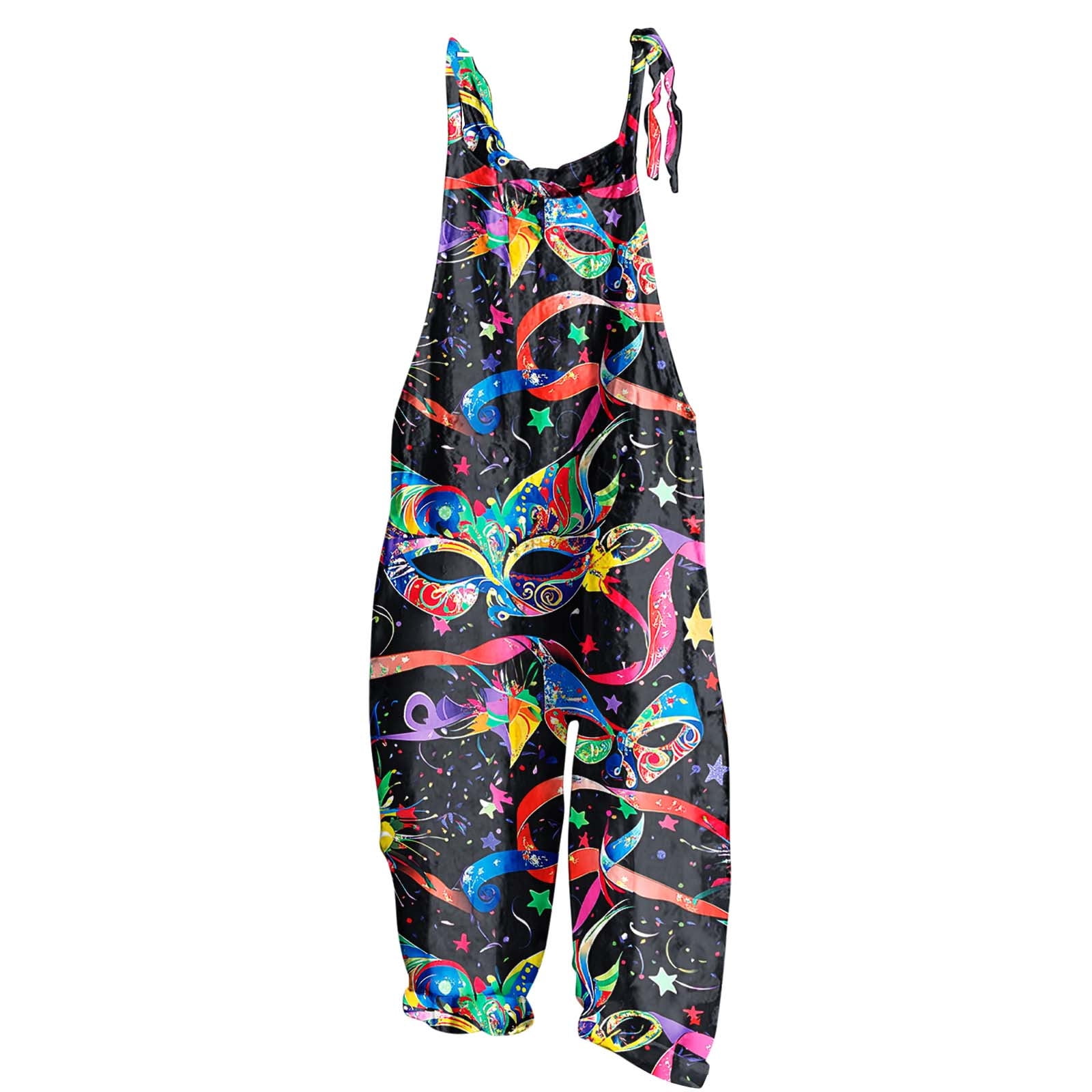 Moxiu Mardi Gras Overalls Women Carnival Themed Mask Print Adjustable ...