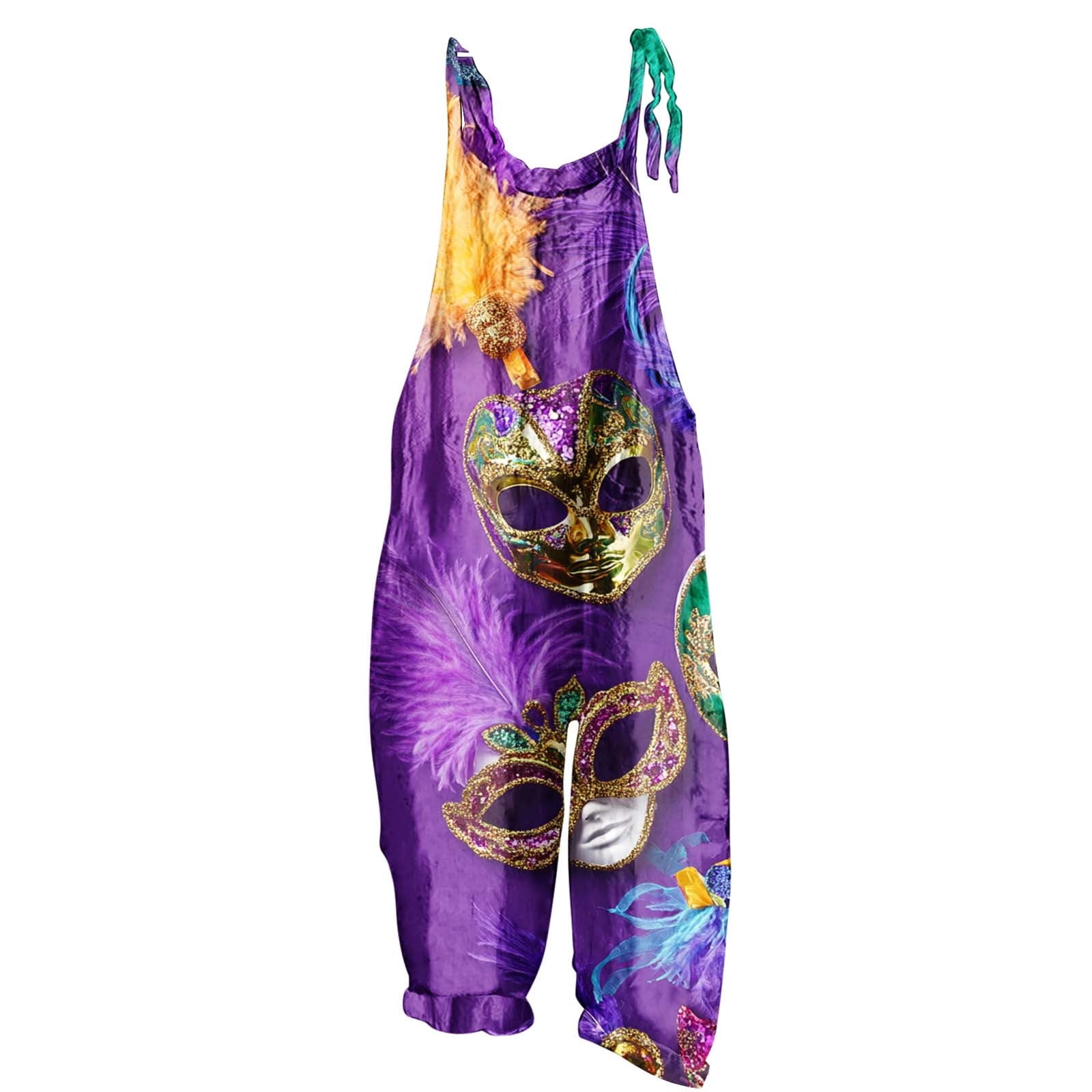 Moxiu Mardi Gras Overalls for Women Carnival Themed Mask Print ...