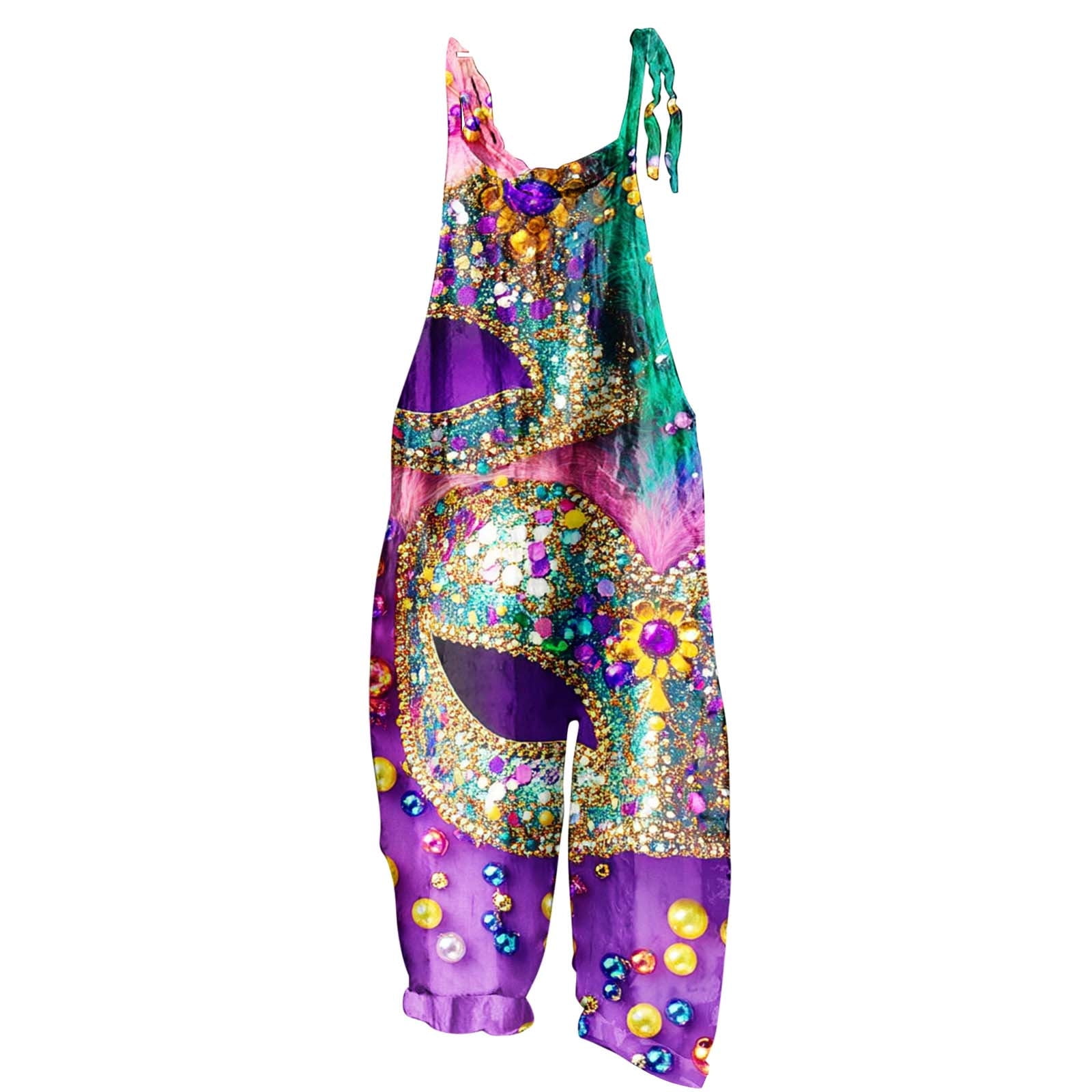 Moxiu Mardi Gras Overalls for Women Carnival Themed Mask Print ...