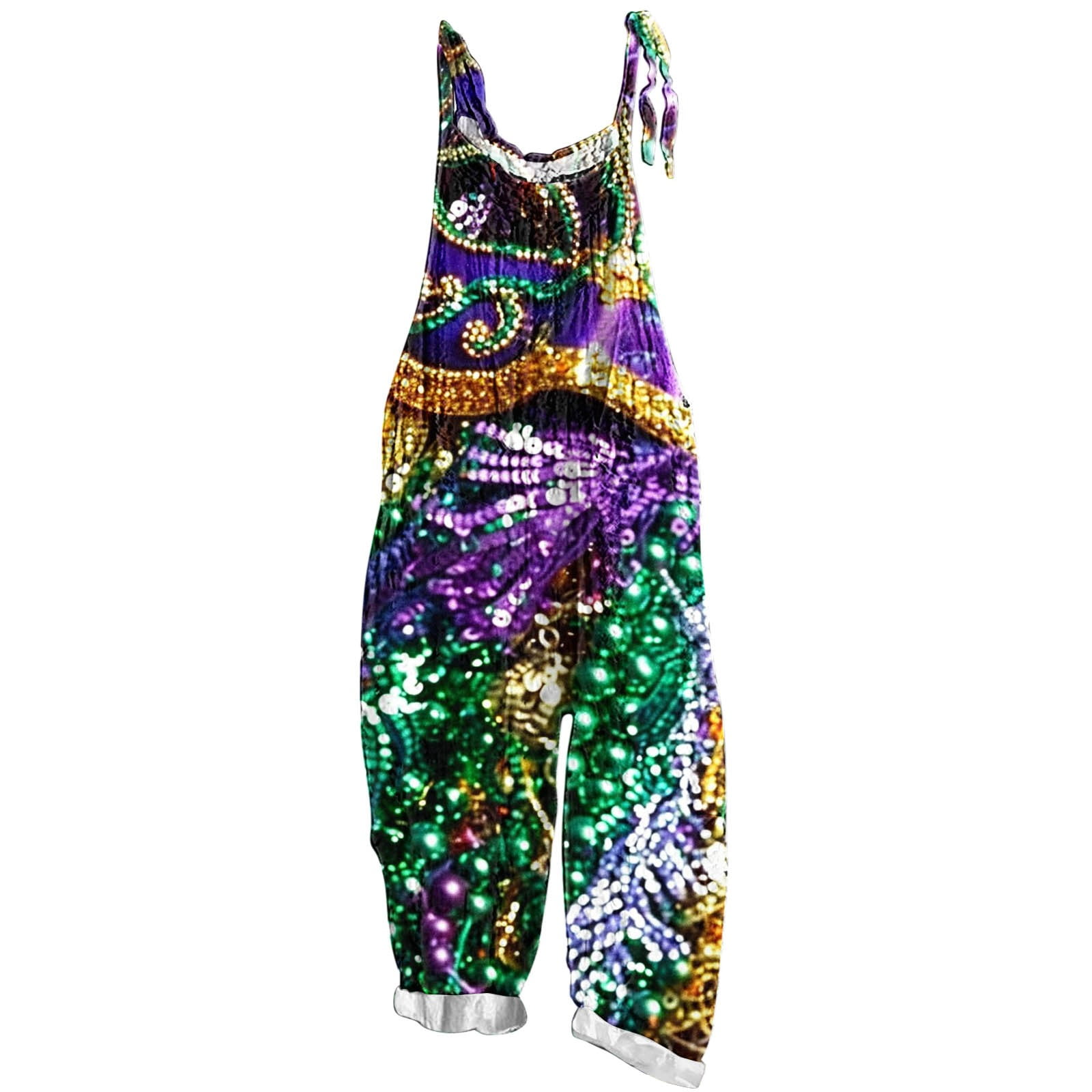 Moxiu Mardi Gras Overalls for Women Sparkly Sequin Glitter Sleeveless ...