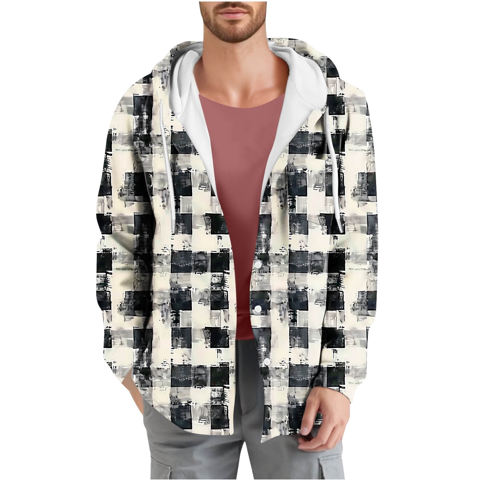 Moxiu Men's Flannel Hoodie Shirts 2025 Lightweight Casual Button Down ...