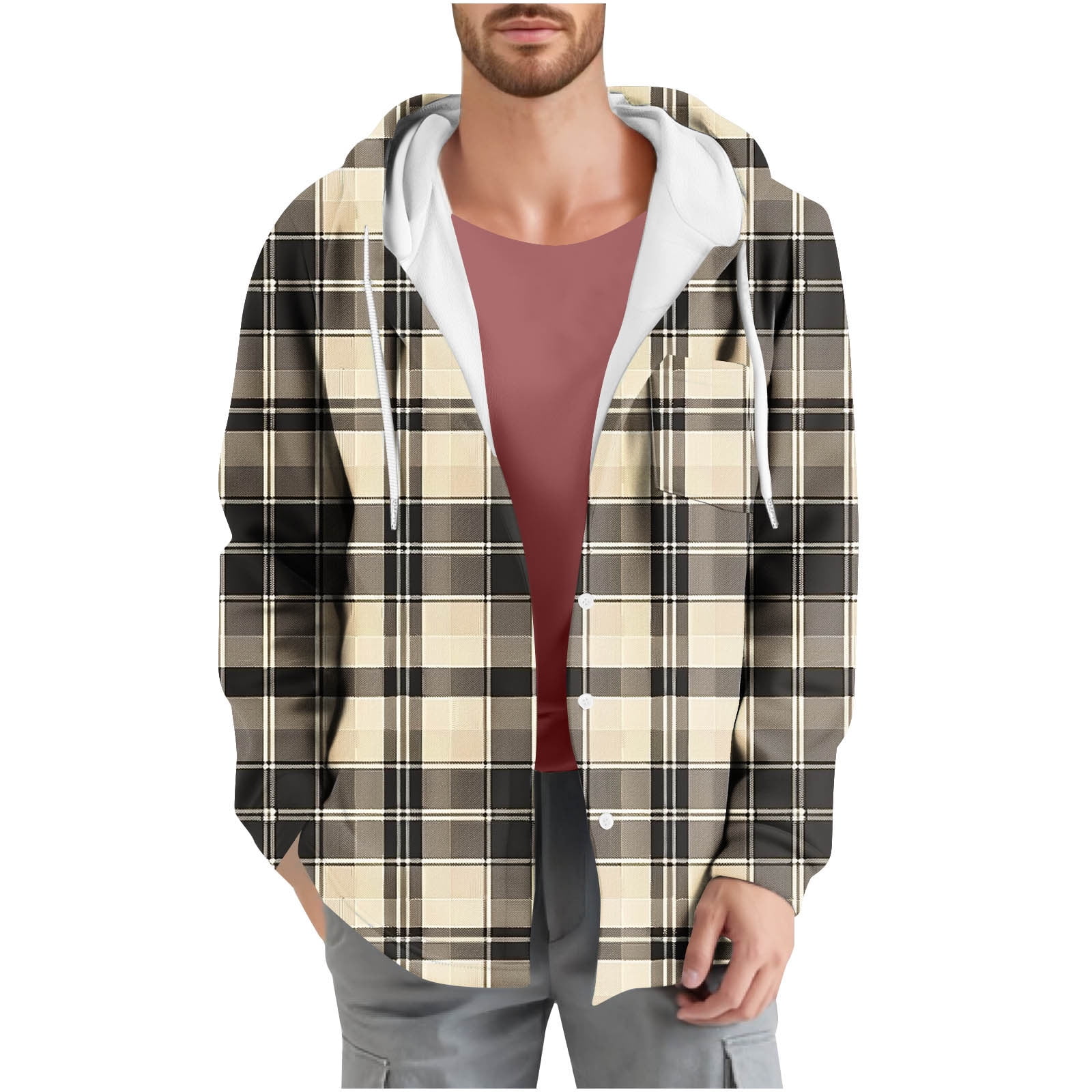 Moxiu Men's Flannel Hoodie Shirts 2025 Lightweight Casual Button Down ...
