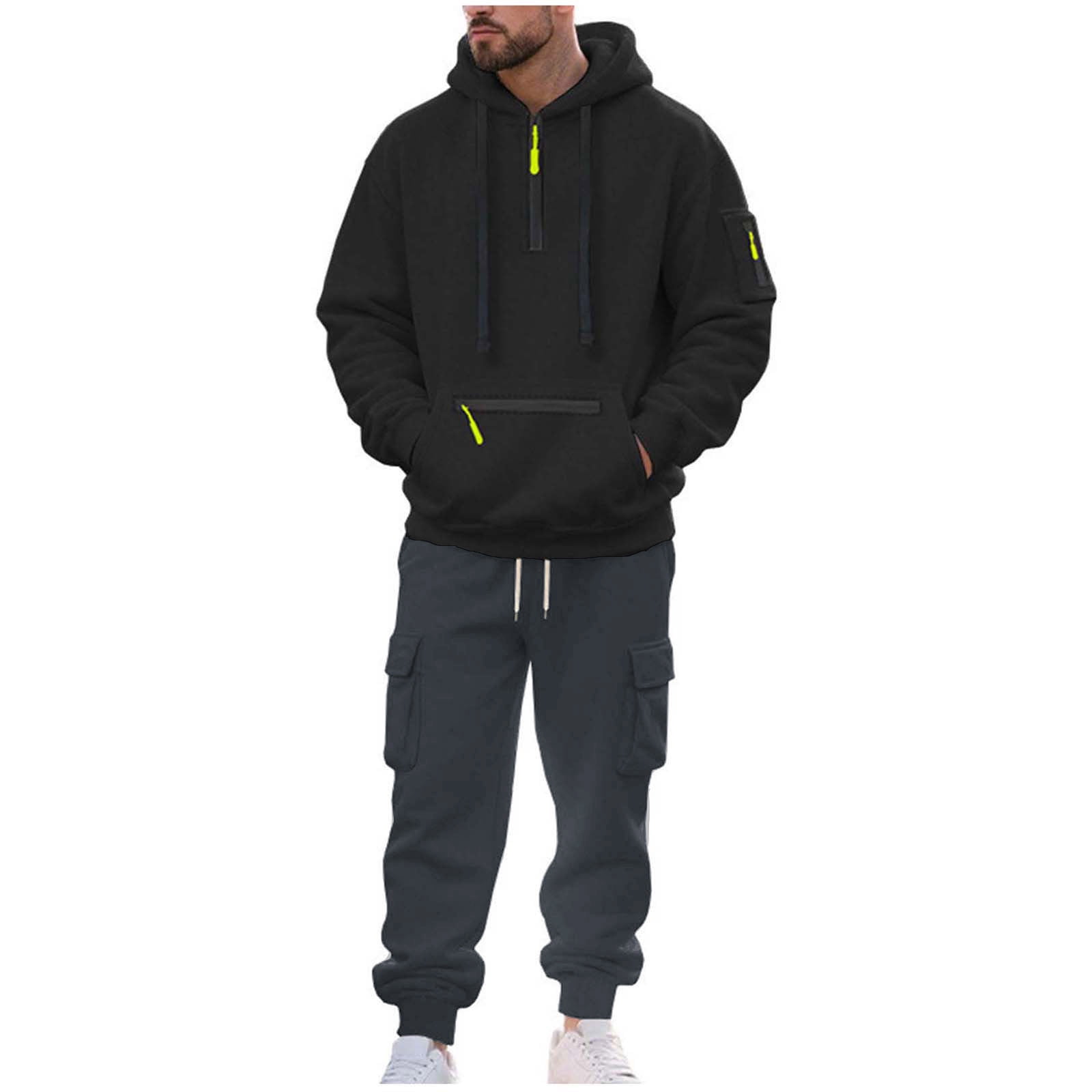 Moxiu Men's Tactical 2 Piece Tracksuit Quarter Zip Hoodie & Cargo ...