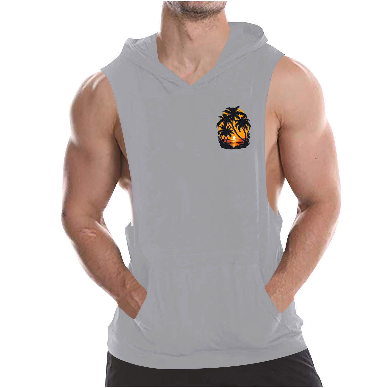 Moxiu Men's Workout Hooded Tank Tops Sports Training Sleeveless Hawaii ...