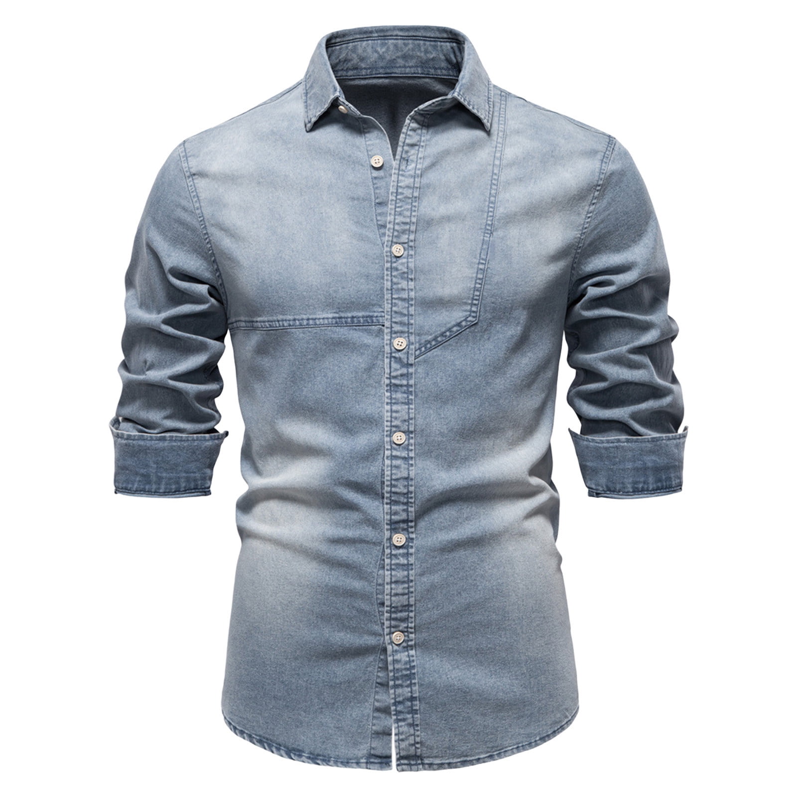 Moxiu Mens Denim Shirt Long Sleeve Slim Fit Washed Distressed Jean ...