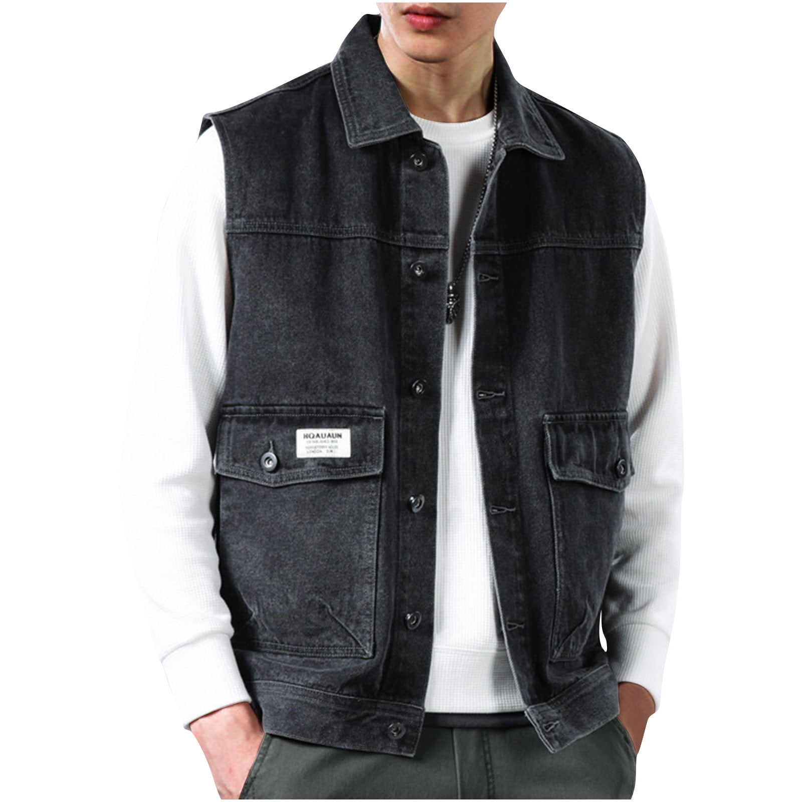 Moxiu Mens Denim Vest Jacket Sleeveless Trucker Jean Jacket,Men's Denim ...