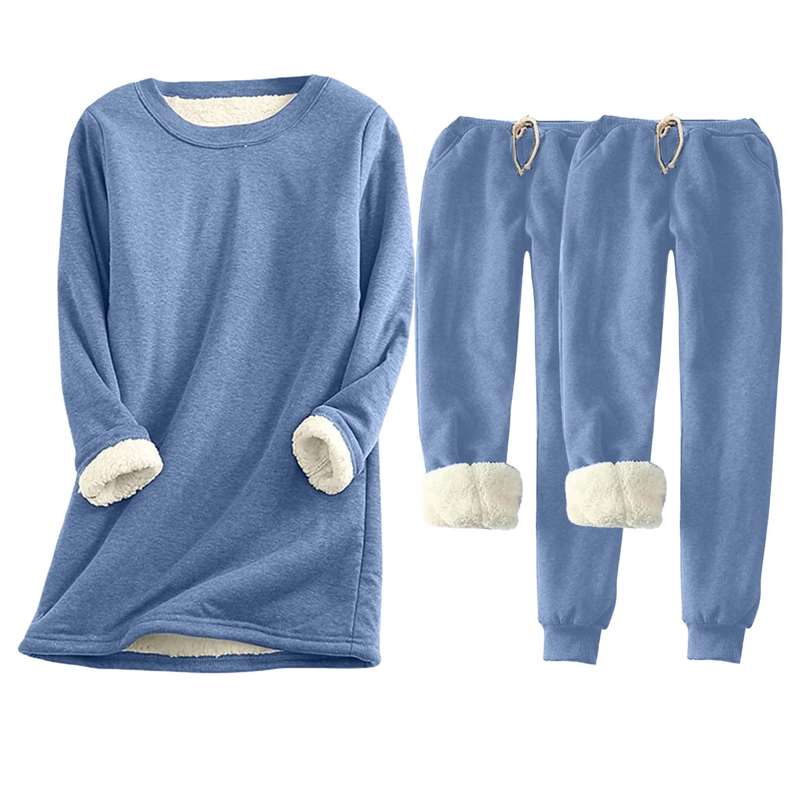 Moxiu Pajamas for Women Fleece Women Warm Pajama Sets Fleece Lined Long ...