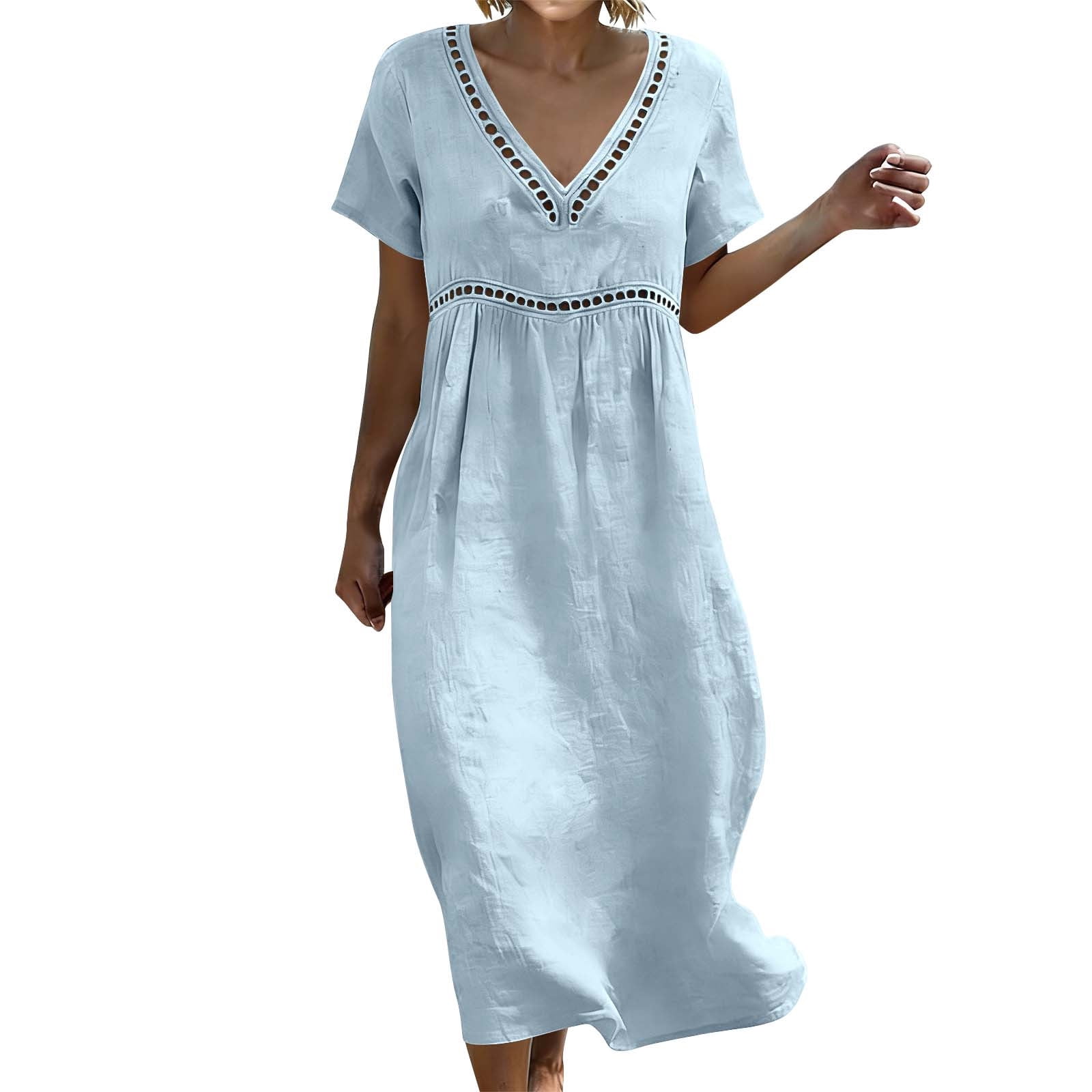 Moxiu Summer Dresses for Women 2026 Casual V Neck Hollow Out Short ...
