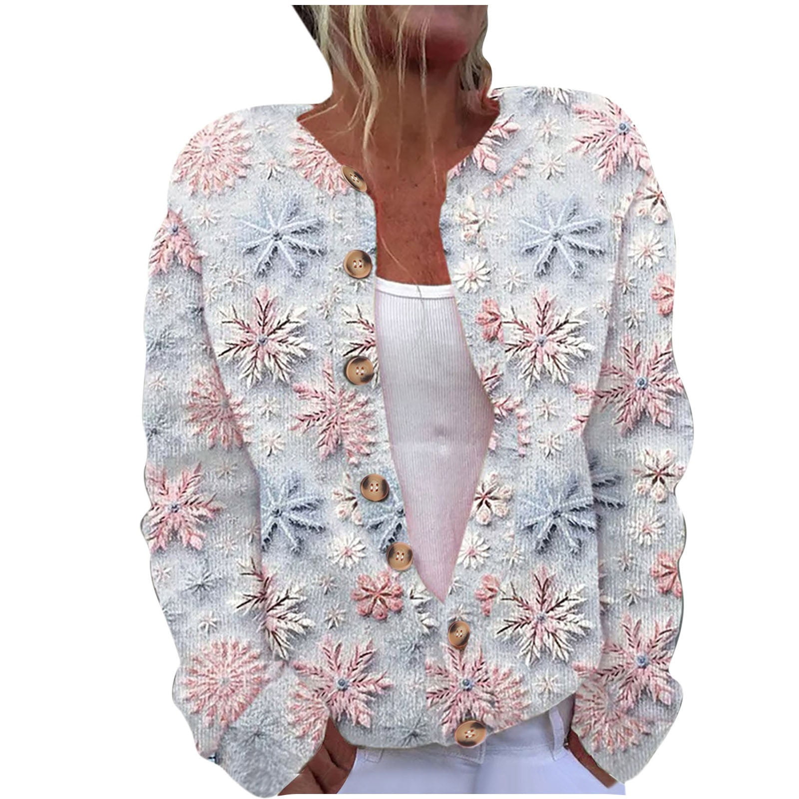 Moxiu Ugly Christmas Sweater Cardigan Women Plus Size Long Sleeve Open Front Button Down ...