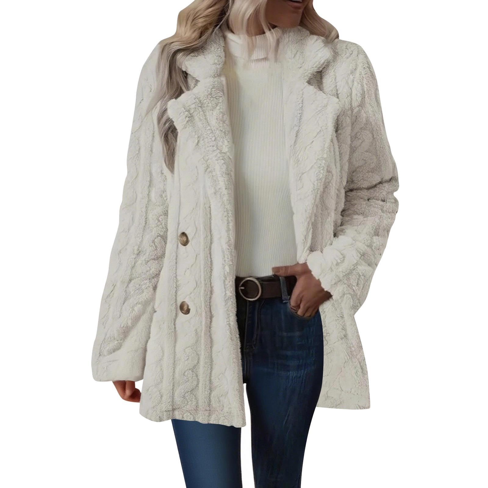 Moxiu Women Fleece Jacket Coat Button Up Sherpa Jacket Notch Lapel Y2K ...