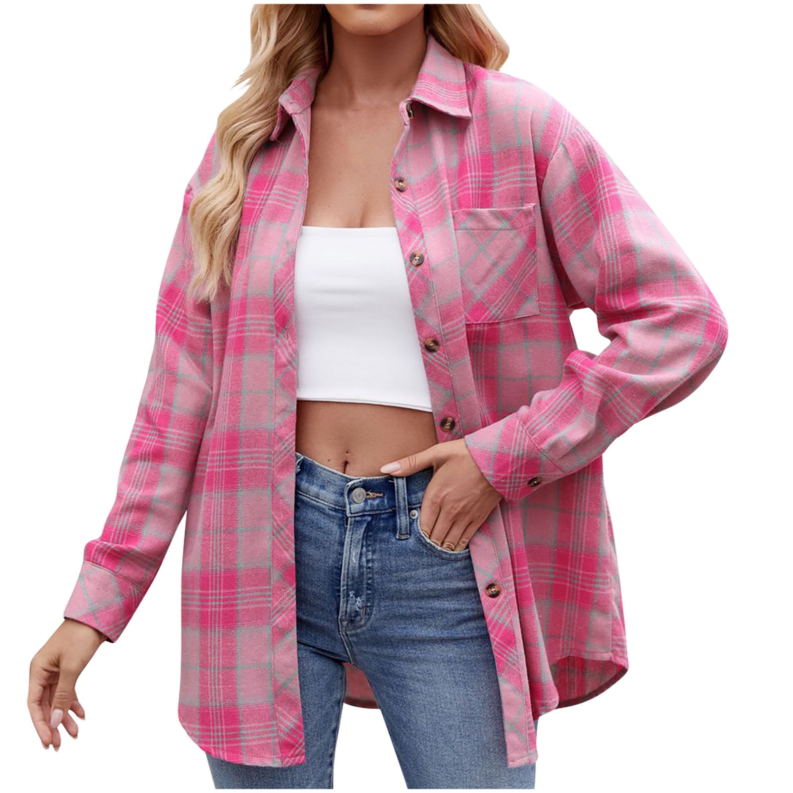 Moxiu Women Plaid Shirts Long Sleeve Flannel Oversized Flannel Shirt ...