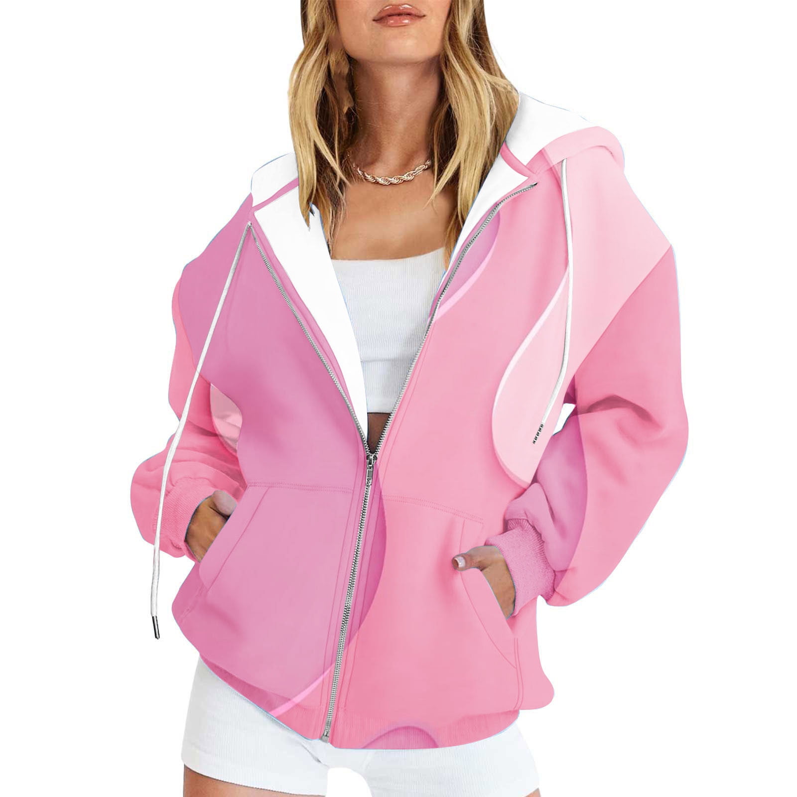 Moxiu Women's Full Zip Up Hoodie Coat Jackets Teen Girls Y2K Oversized ...