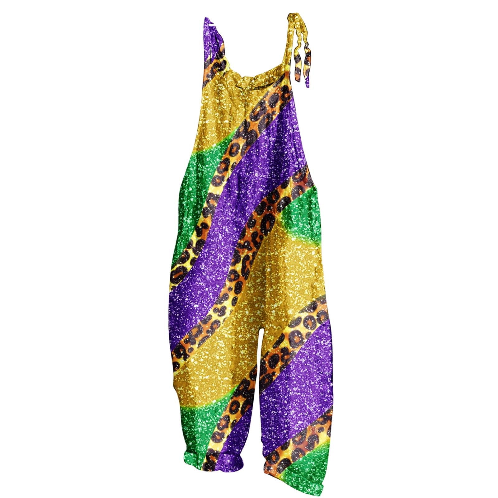 Moxiu Womens Mardi Gras Jumpsuits Carnival Themed Mask Print Adjustable ...