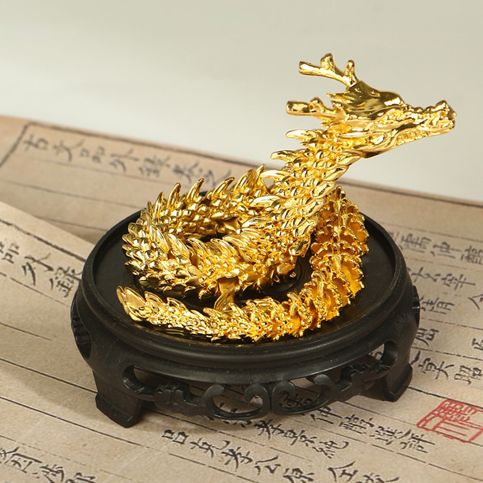 Moxufan 3D Printed Chinese Dragon Figurine Movable Joints Golden Loong ...