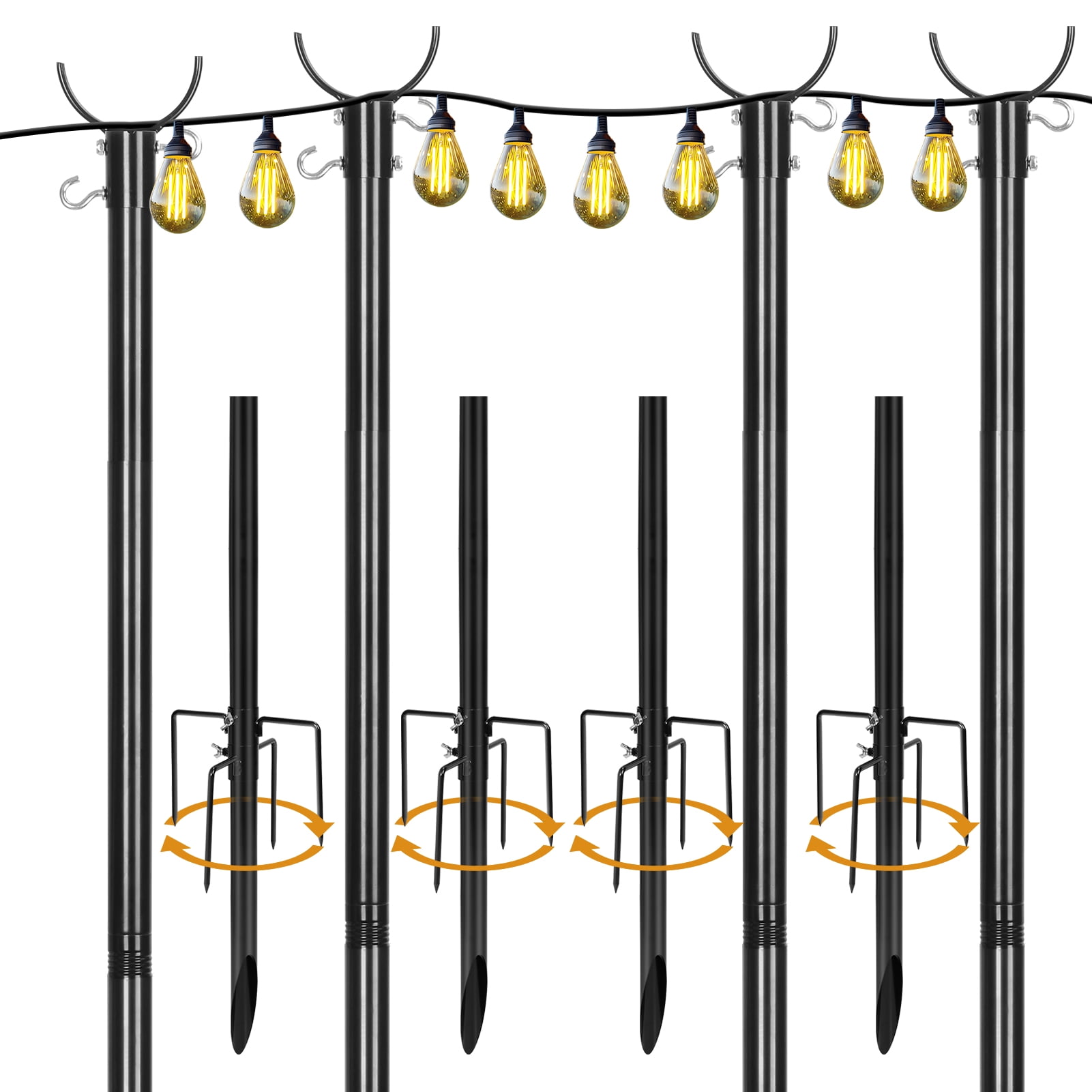 Moxufan 4 Pcs String Light Hook Poles with Superior Stability 5-Pronged ...