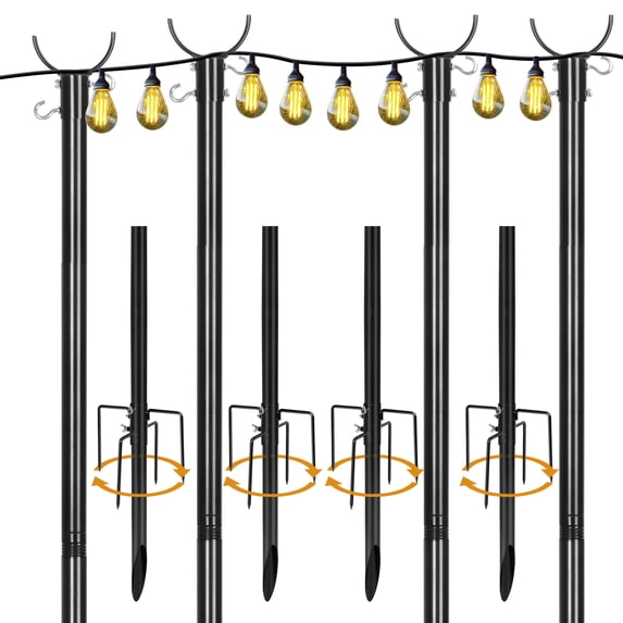 Moxufan 4 Pcs String Light Hook Poles with Superior Stability 5-Pronged ...