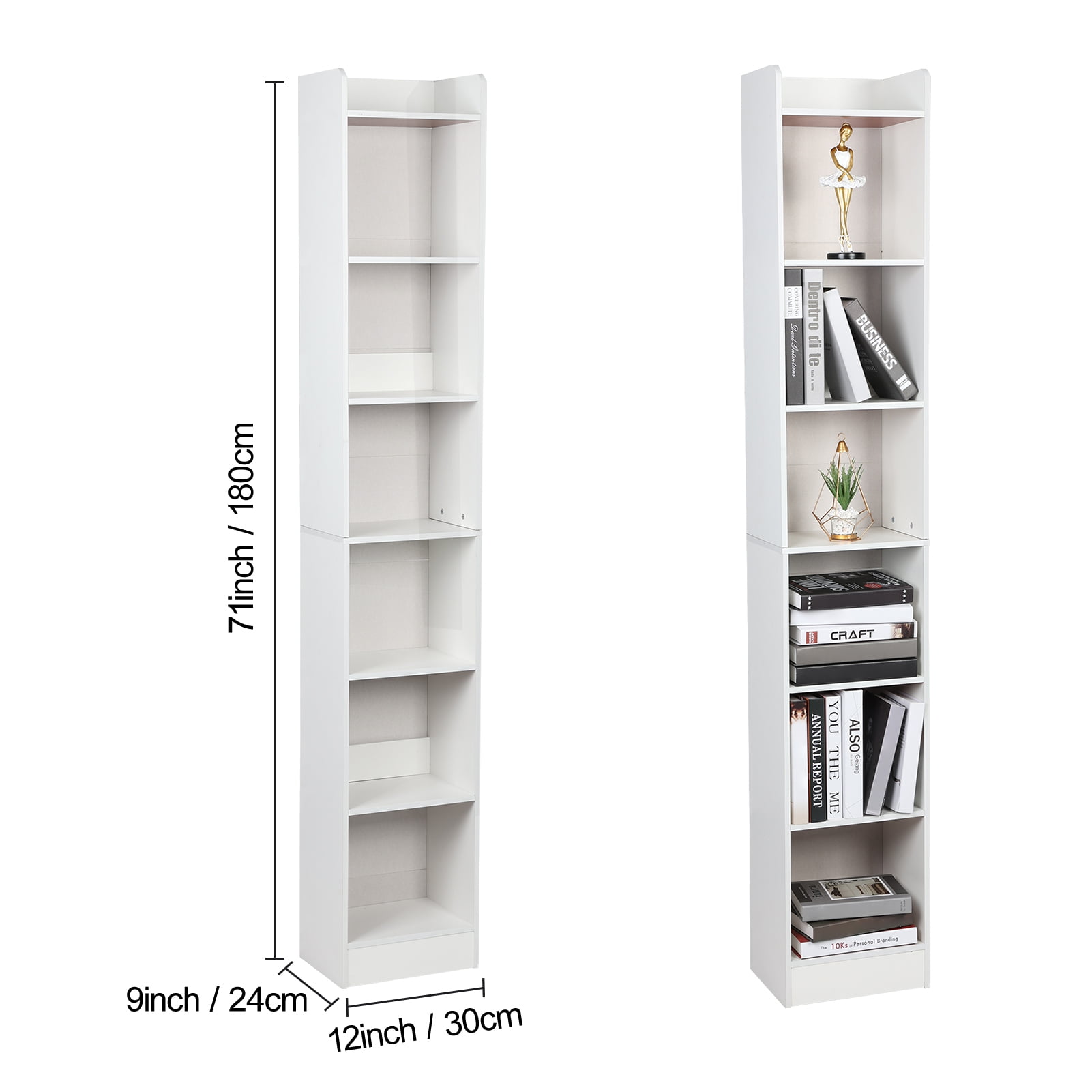 Moxufan 6 Tier Media Tower Rack,70.9 Inch Tall Narrow Bookcase, Floor ...