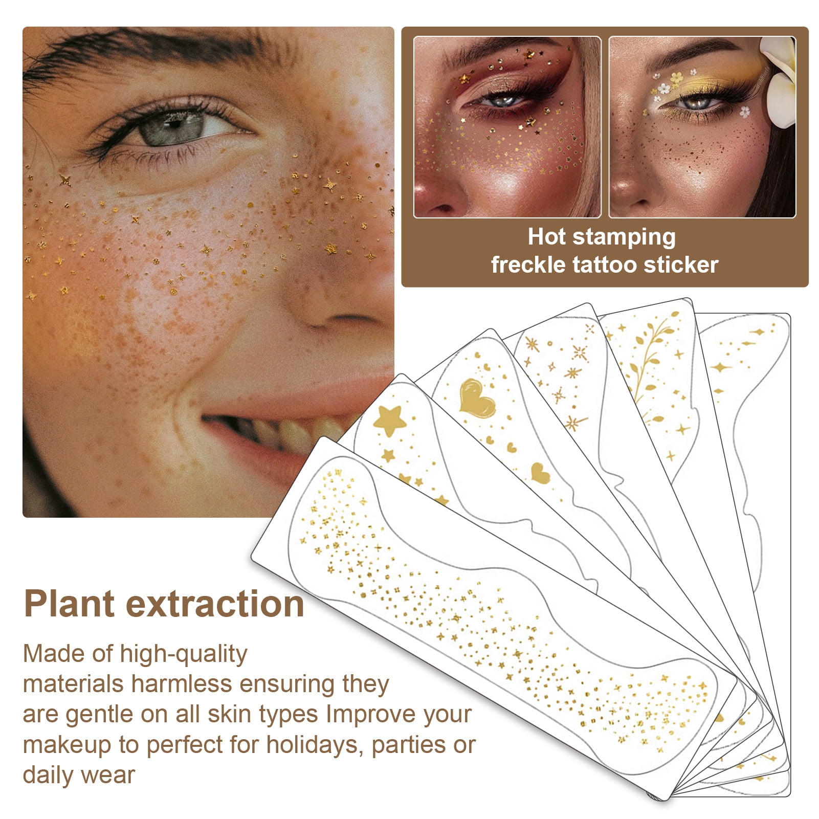 Moxufan 6Pcs Gold Glitter Freckles Face Tattoo Stickers Waterproof Artificial Freckle Patches ...