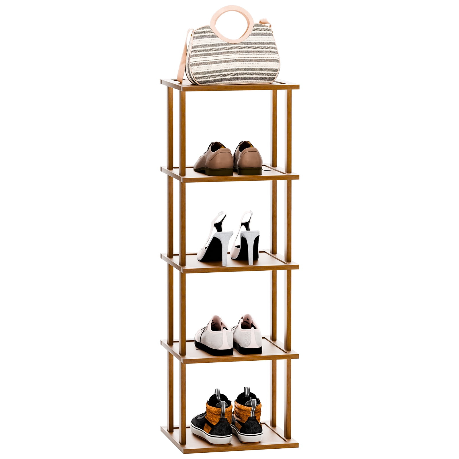 Moxufan 8 Tiers Vertical Shoe Rack,Bamboo Narrow Shoe Rack,Small Shoe ...