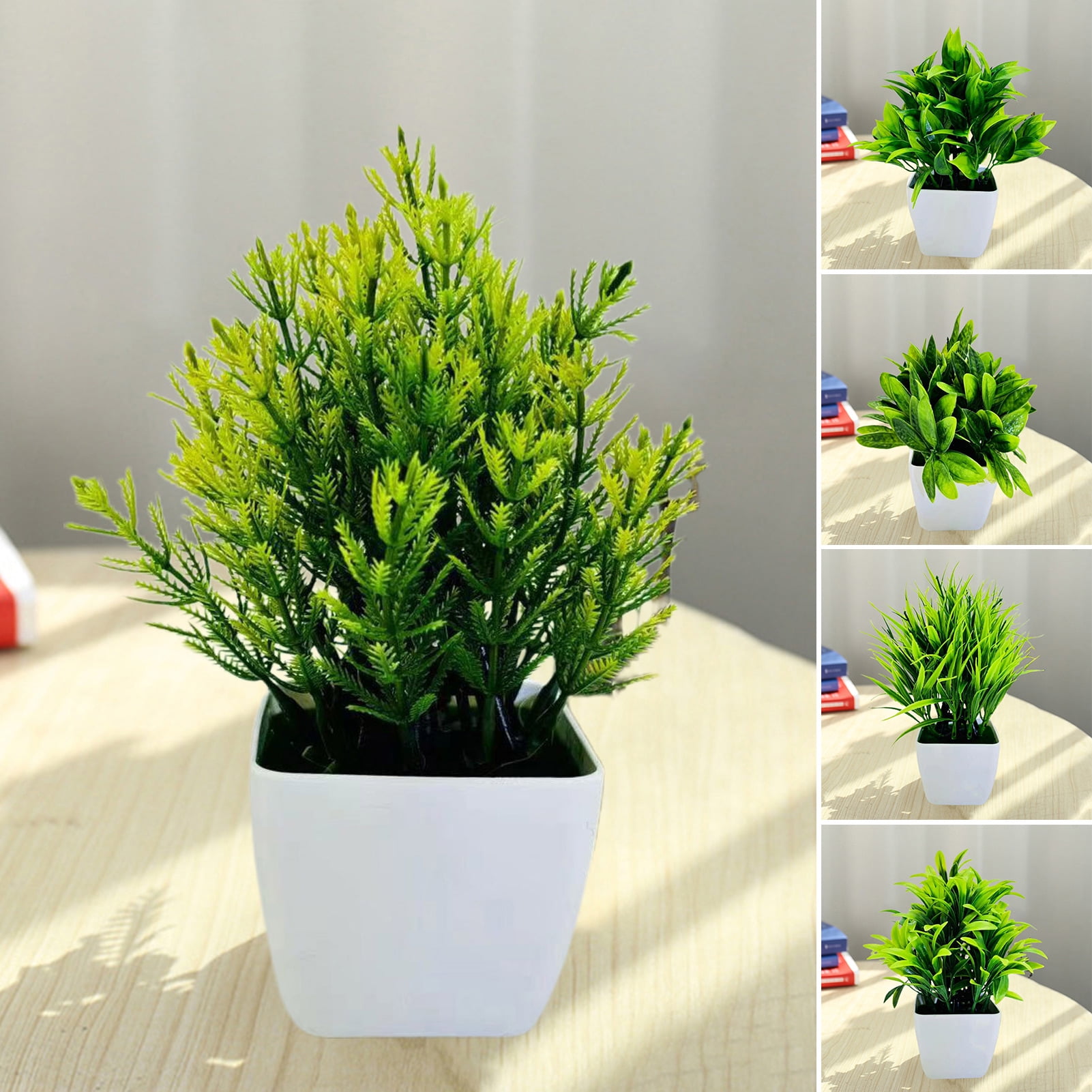 Moxufan Artificial Potted Green Plants Home Office Table Centerpiece ...