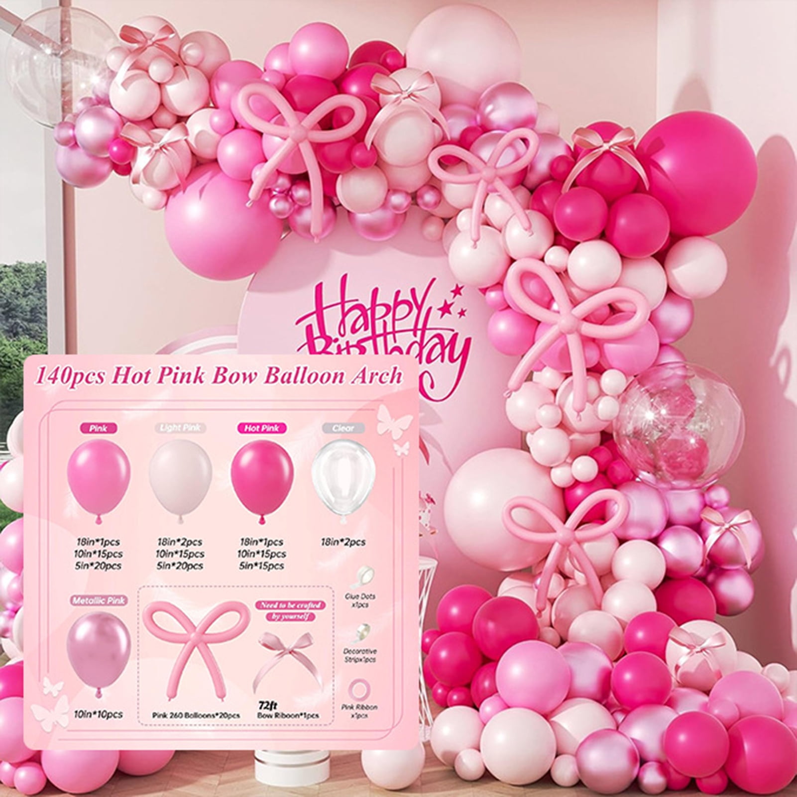 Moxufan Balloon Garland Arch Kit Pink And White Bow Balloons Set Latex ...
