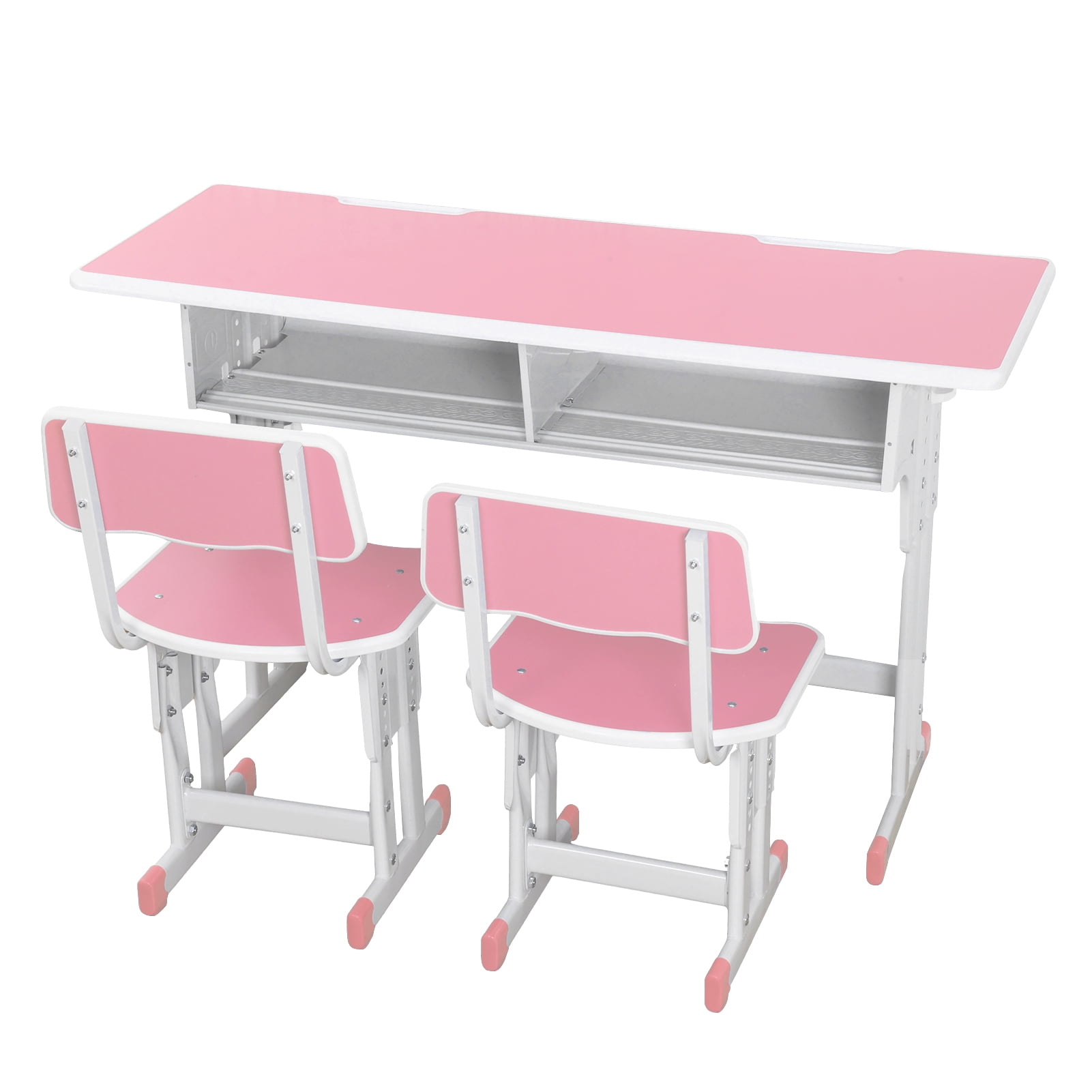 Moxufan Children Double Seat Study Table with 5 Gear Height Adjustment ...