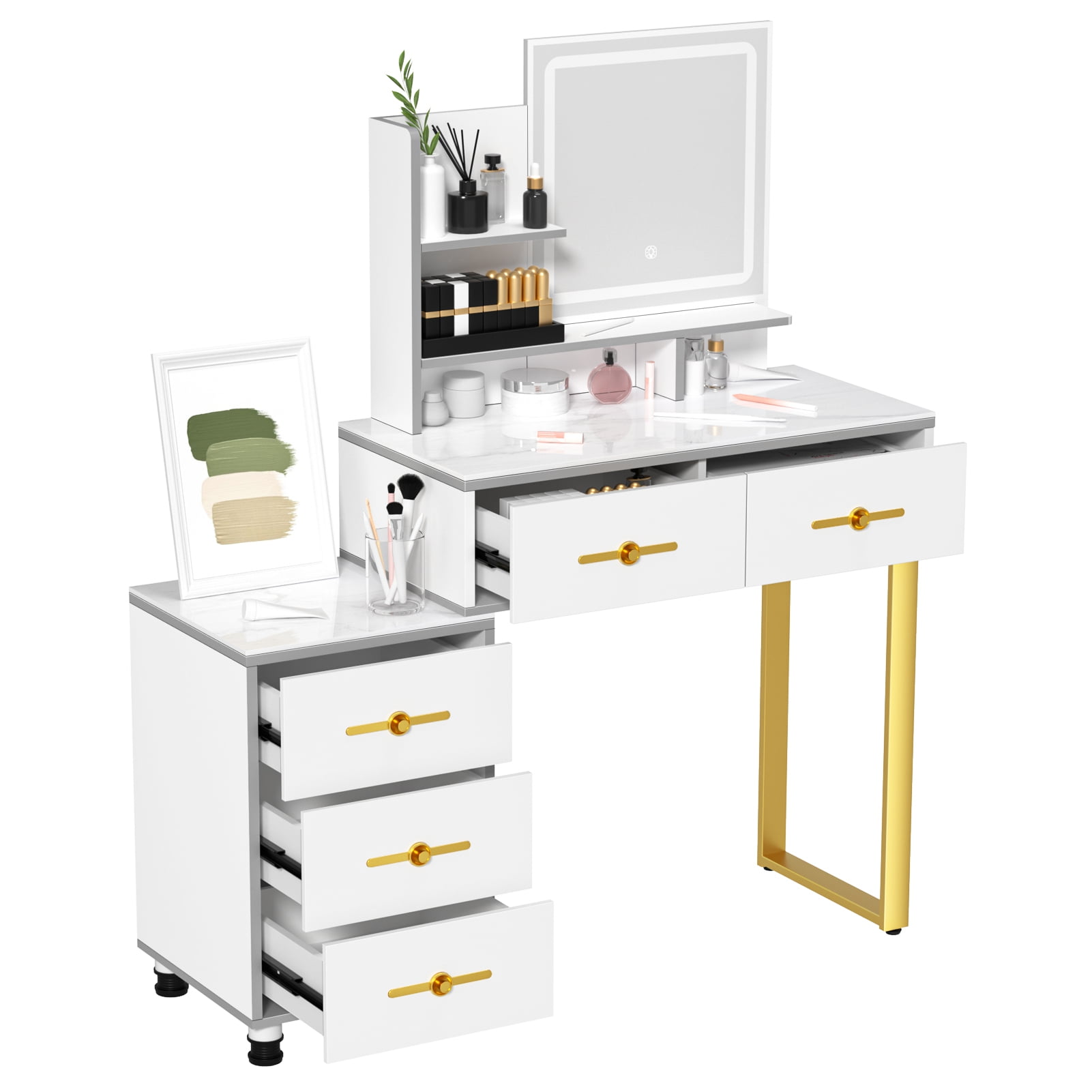 Moxufan Makeup Desk with Light And Mirror,Large Vanity Desk with ...