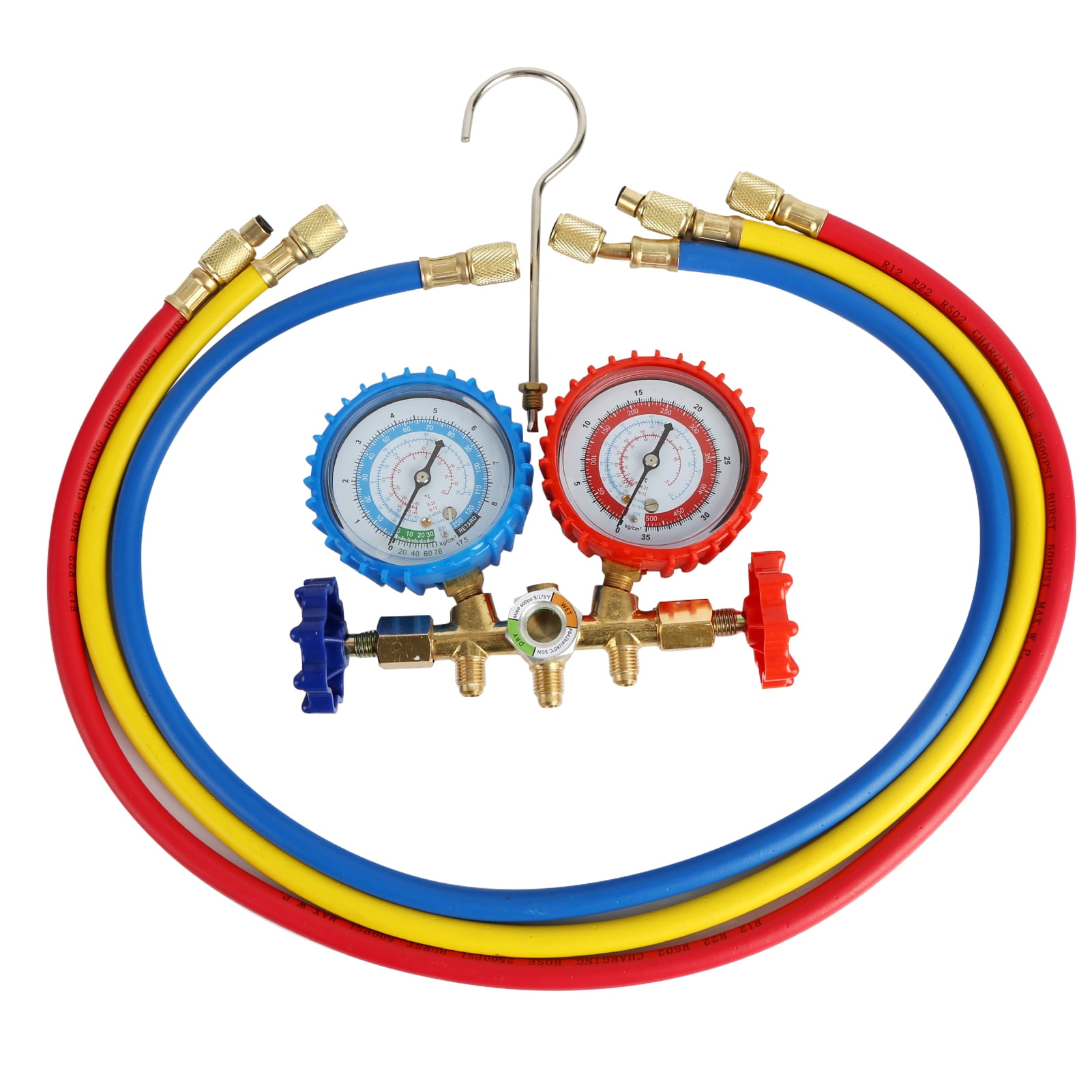 Moxufan Manifold Gauge,3-way High Accuracy Fahrenheit,Unit 3 Hose Brass ...