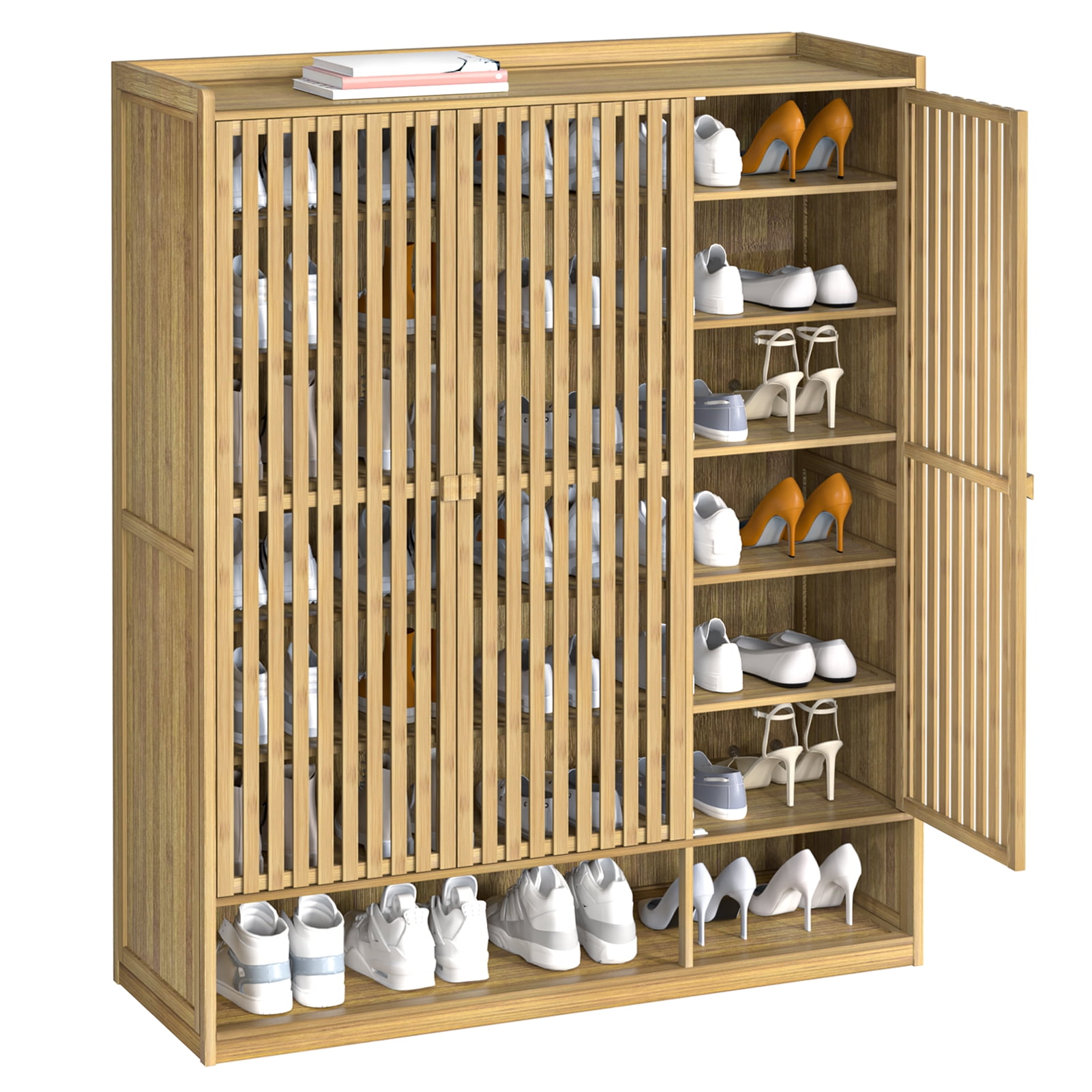 Moxufan Natural Bamboo Shoe Cabinet,Shoe Storage Rack with 3 Doors ...