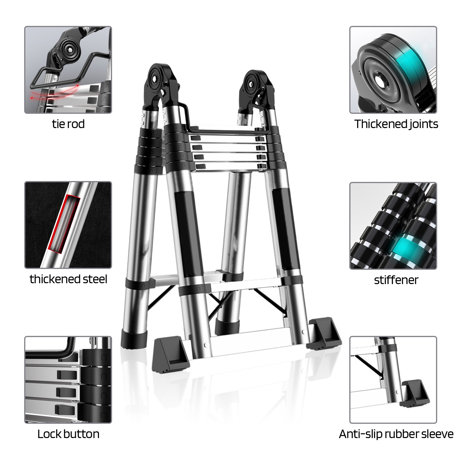 Moxufan Telescoping Extension Ladder,Stainless Steel Folding with ...