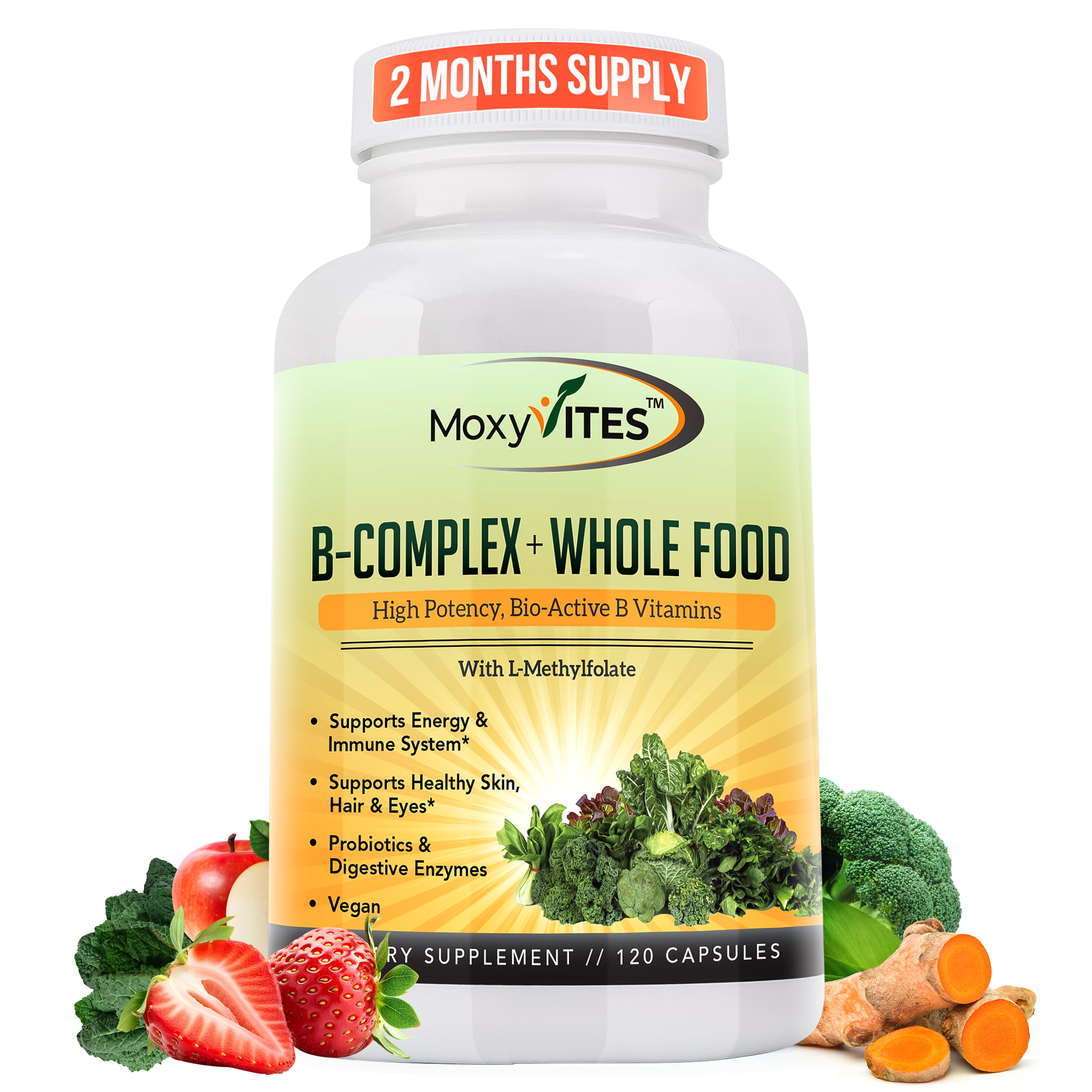 MoxyVites Vegan Vitamin B Complex + Whole Food, Methyl B12, B6, Energy ...