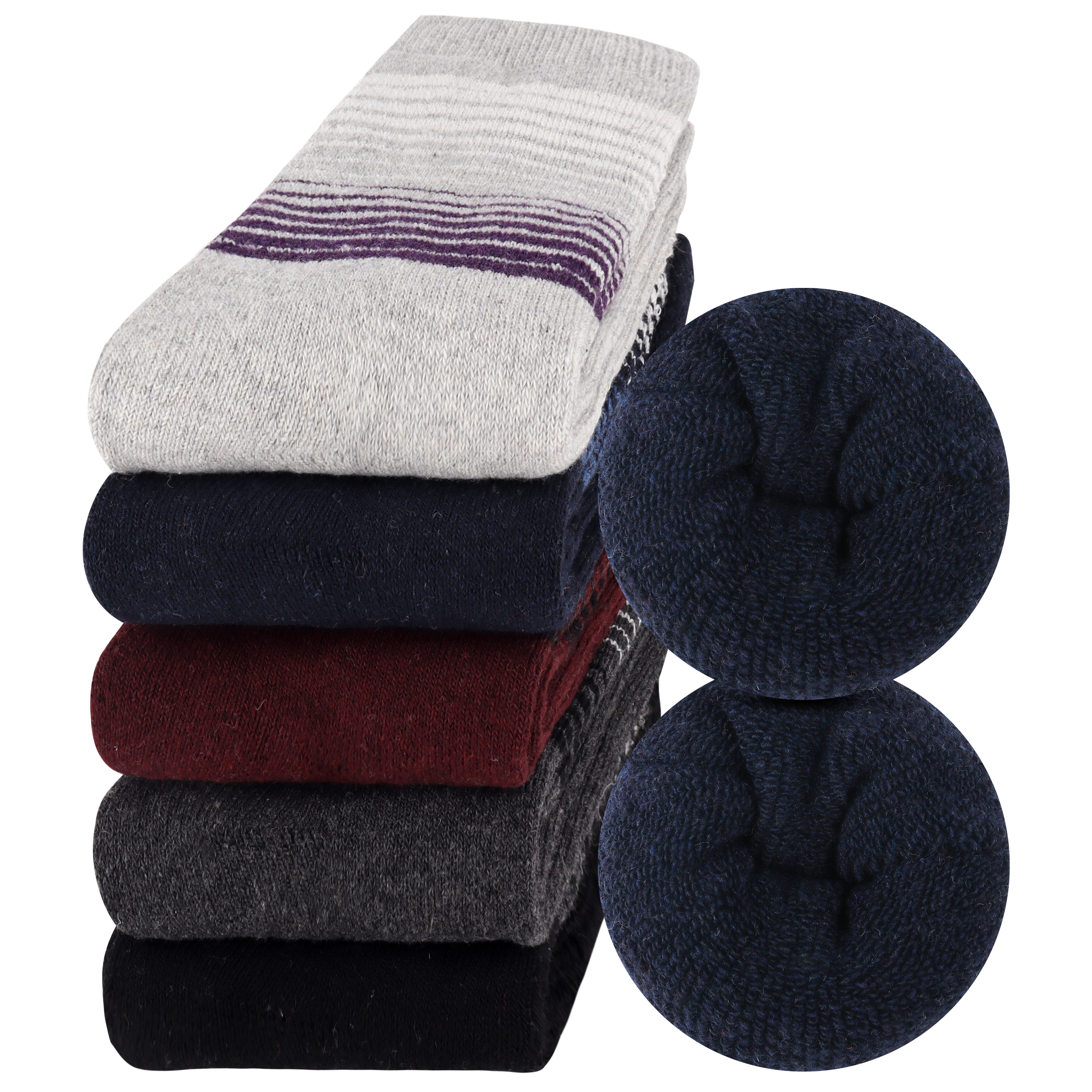 Moyel Wool Socks for Men, Warm Winter Thermal Crew Socks, 5 Pairs, Size ...
