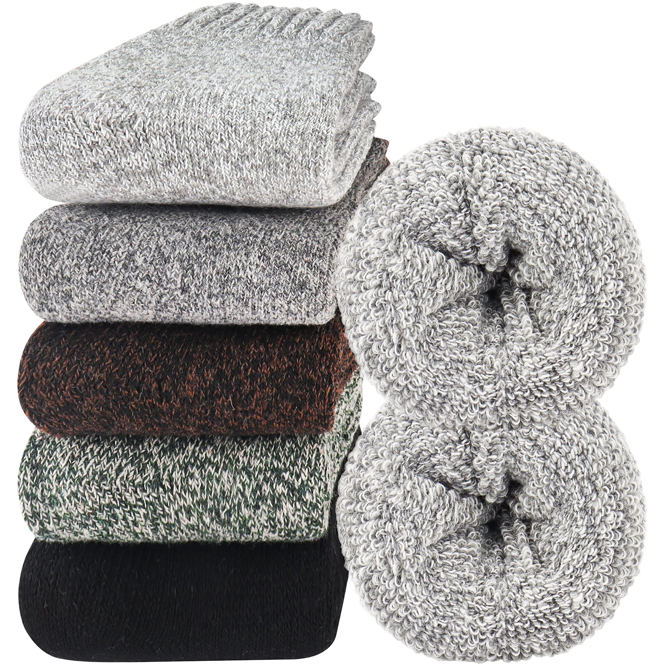 Moyel Men's Wool Socks, Warm Winter Thermal, Size 7-13, 5 Pairs, Gift ...