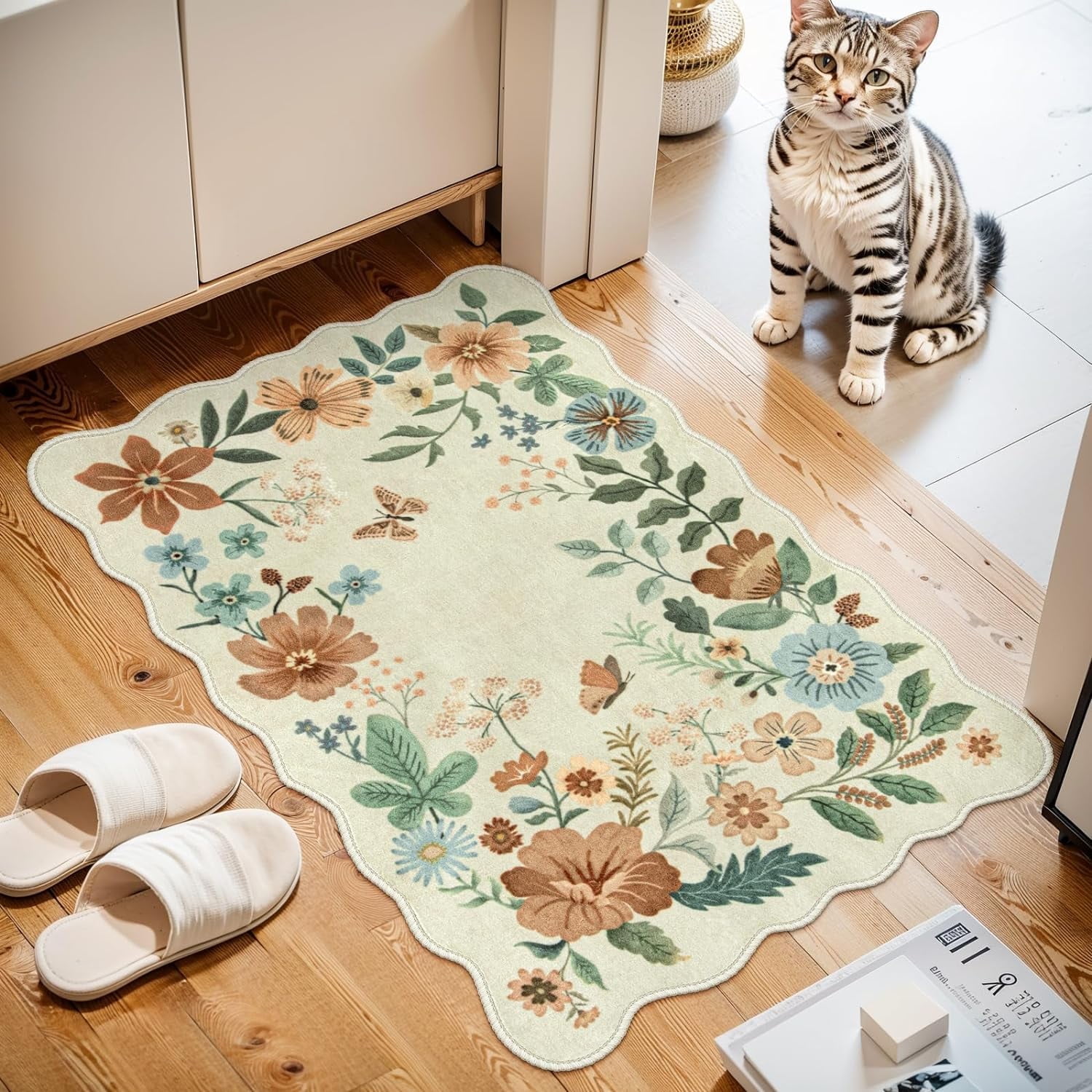 Moynesa 2'x3' Washable Floral Rug, Non-Slip Low-Pile Boho Throw Rug ...