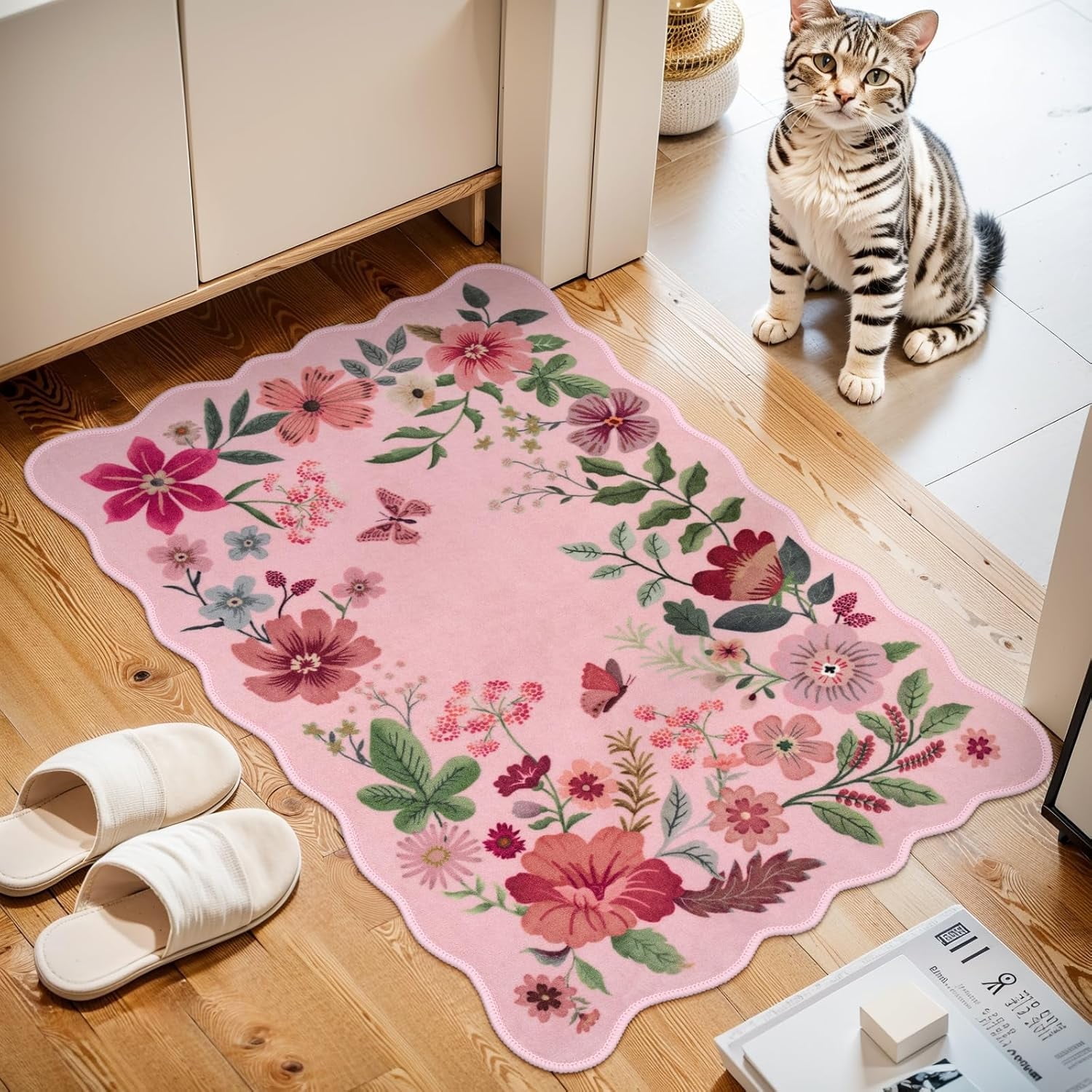 Moynesa 2'x3' Floral Rug, Washable Ultra-Thin Soft Non-Slip Boho Accent ...