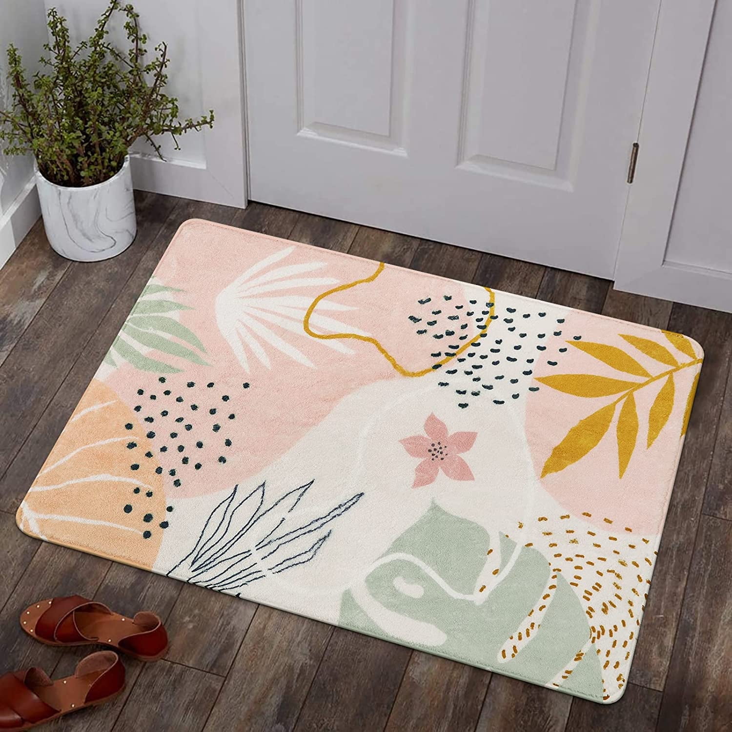 Moynesa 2'x3' Pink Washable Area Rug,Botanical Print Small Rug Modern ...