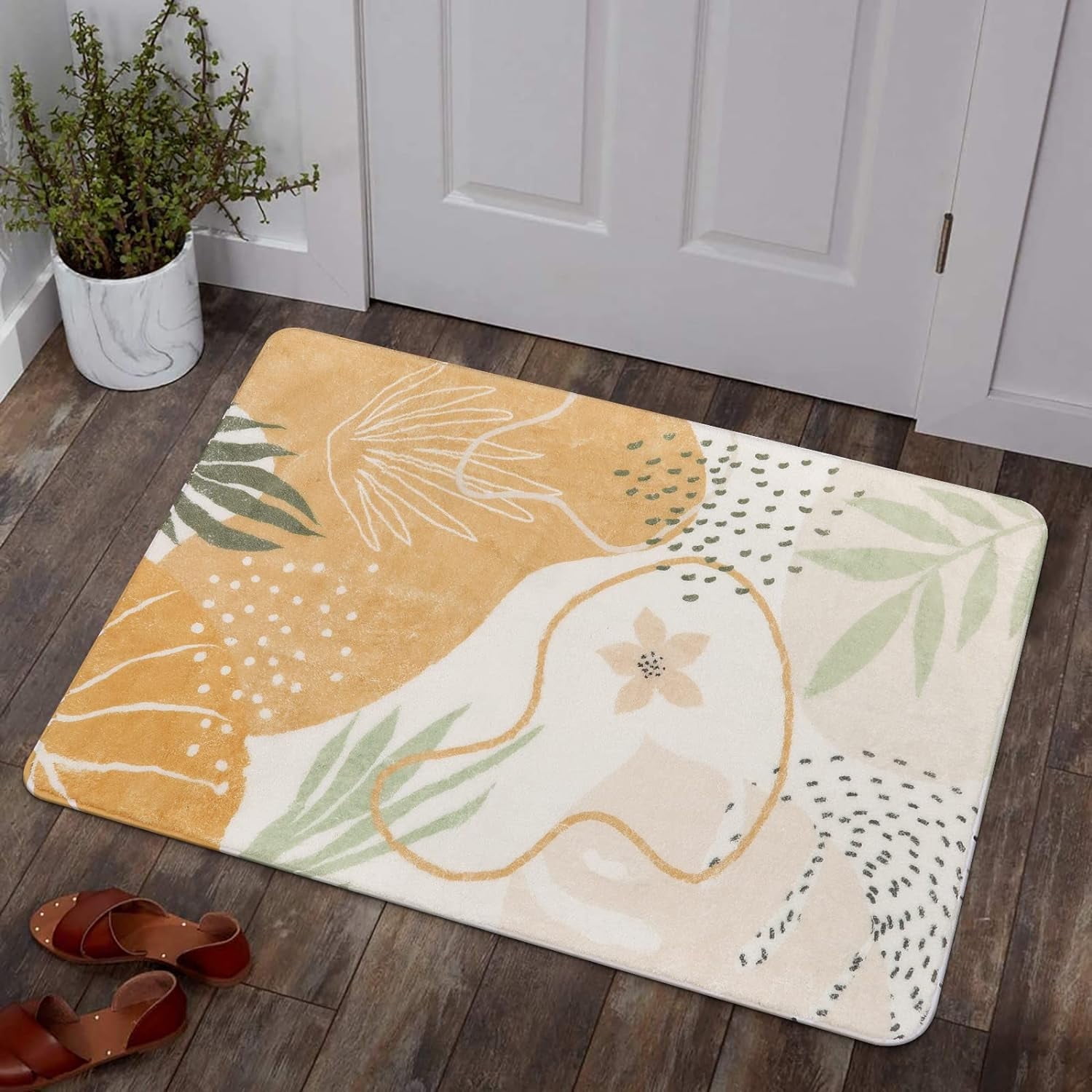Moynesa 2'x3' Yellow Washable Area Rug,Botanical Print Small Rug Modern ...