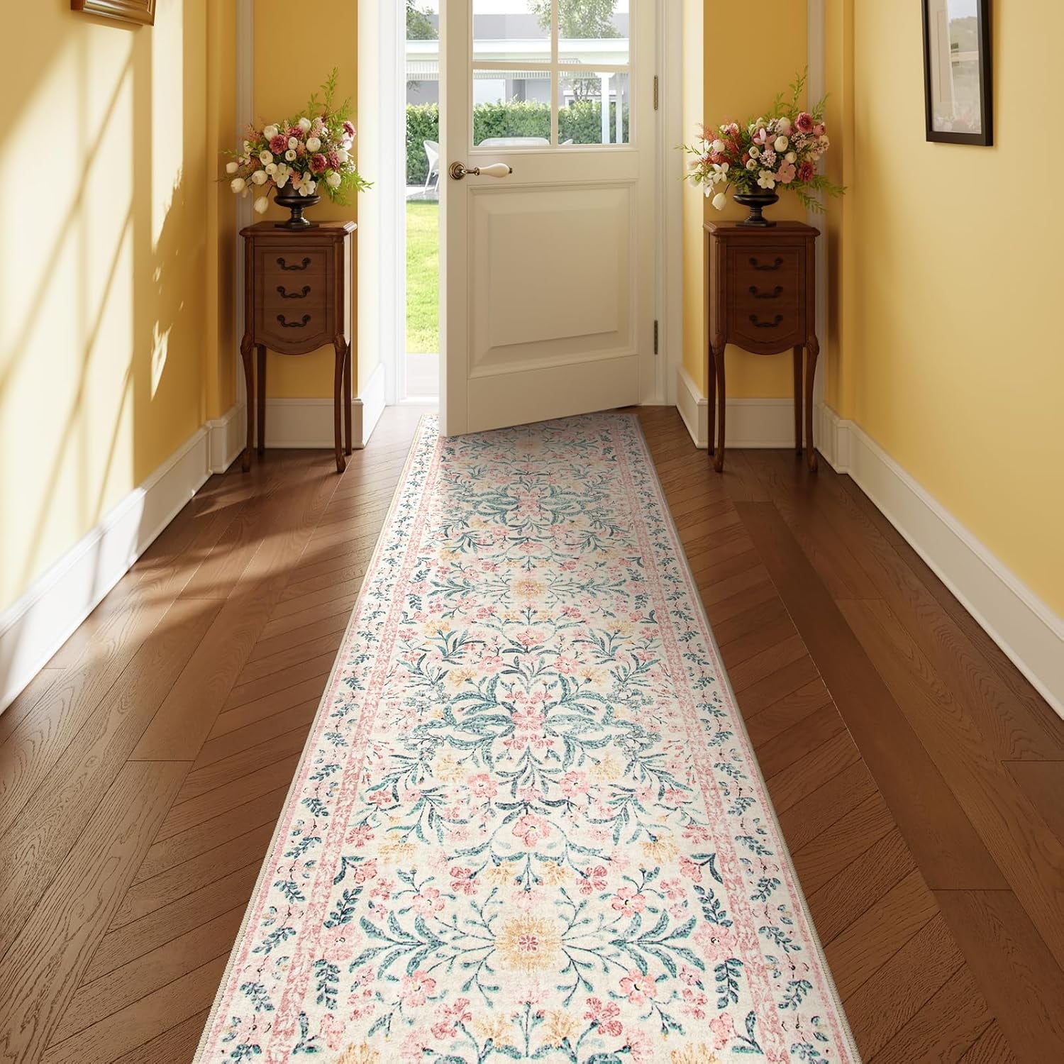 Moynesa 2'x6' Boho Hallway Runner Rug,Floral Kitchen Runner Rugs Non ...