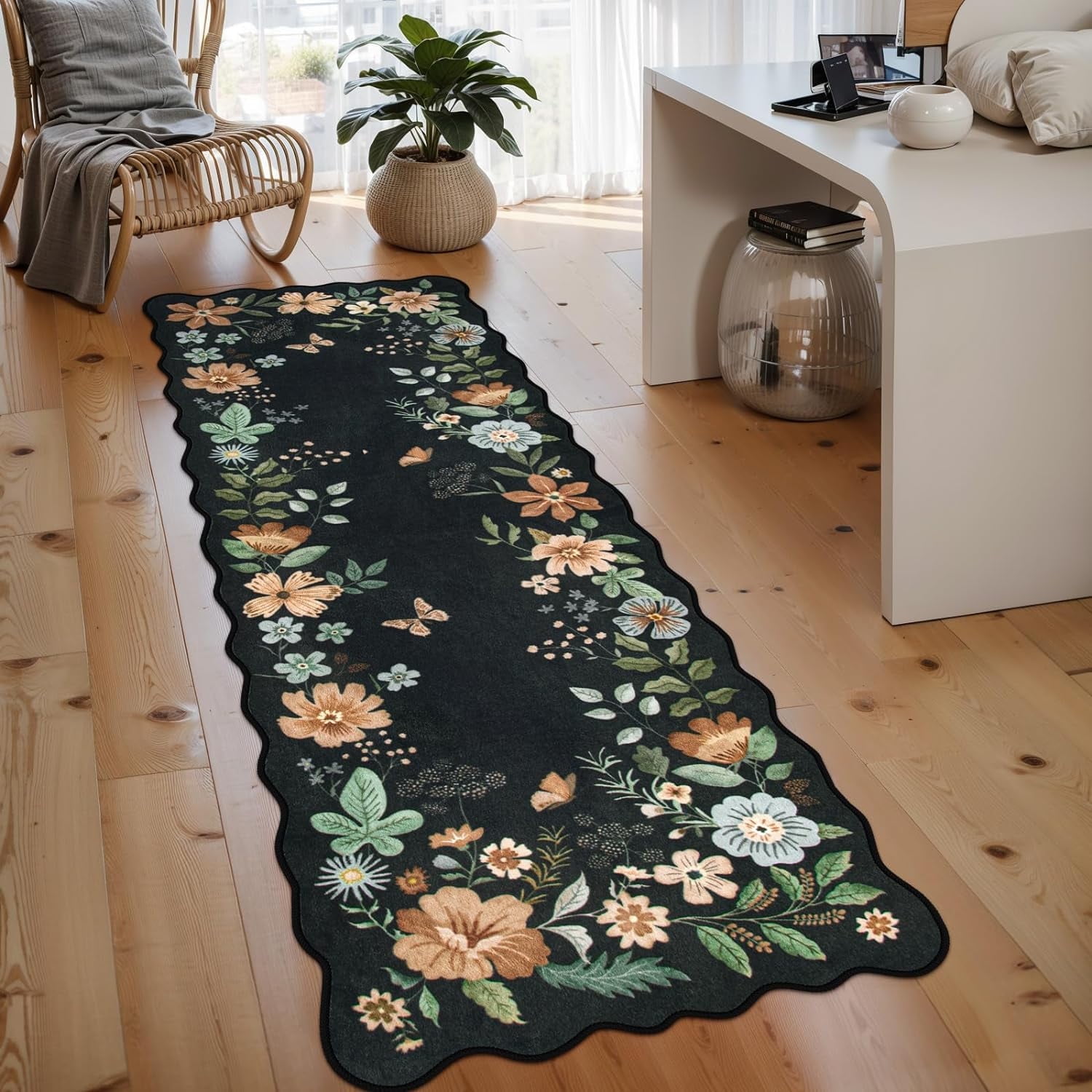 Moynesa 2'x6' Non-Slip Boho Rug Runner, Washable Low-Pile Faux Wool ...
