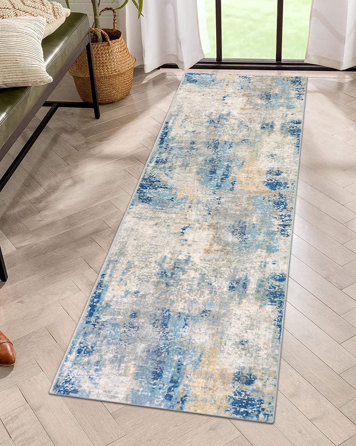 Moynesa 2'x6' Modern Abstract Blue Bathroom Runner Rug,Washable Long ...