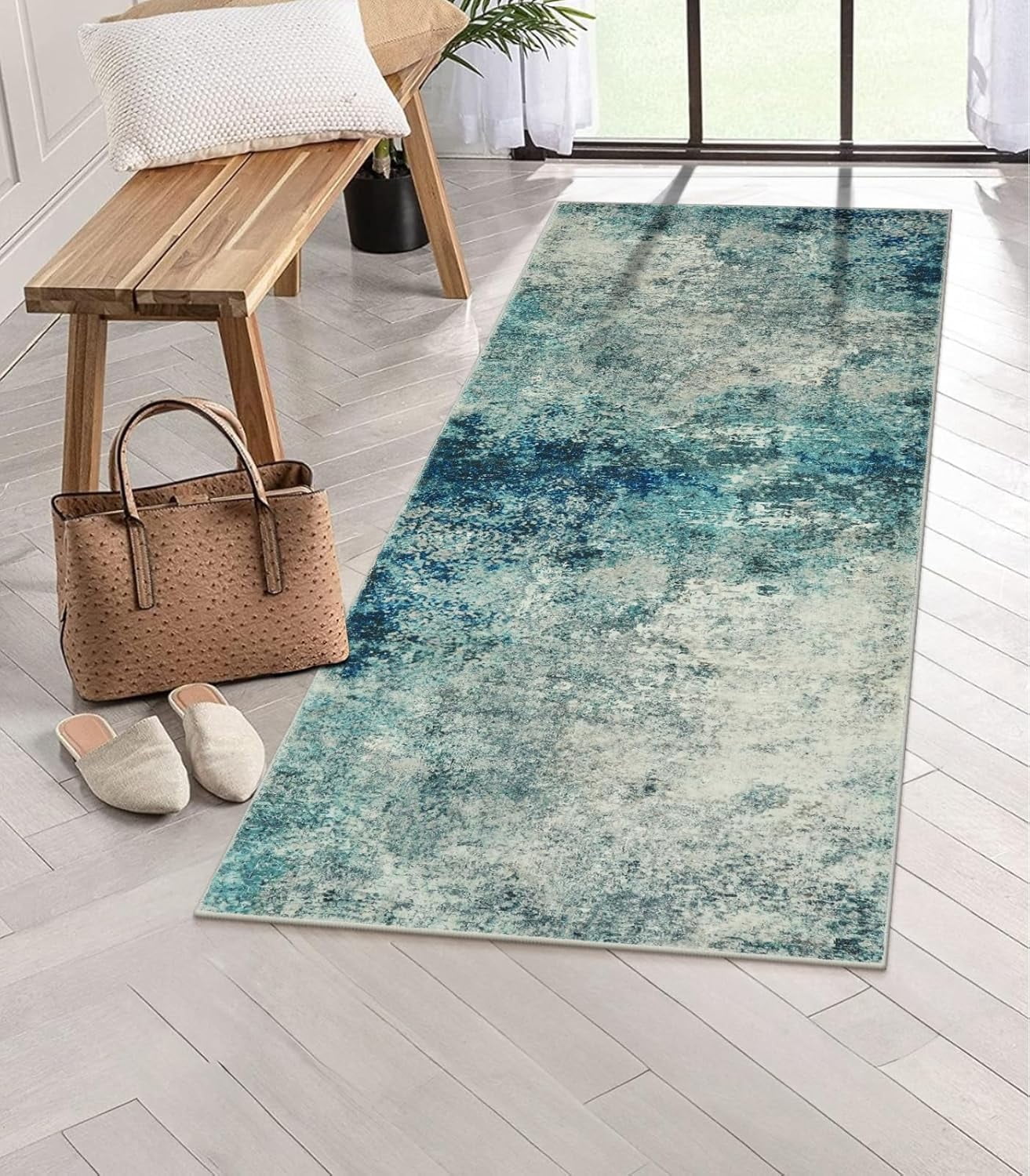 Moynesa 2'x6' Modern Abstract Light Blue Bathroom Runner Rug,Washable ...