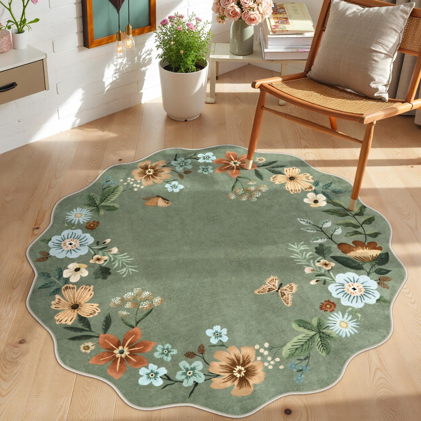 Moynesa 3' Floral Round Area Rug, Washable Rugs for Bedroom Ultra-Thin ...