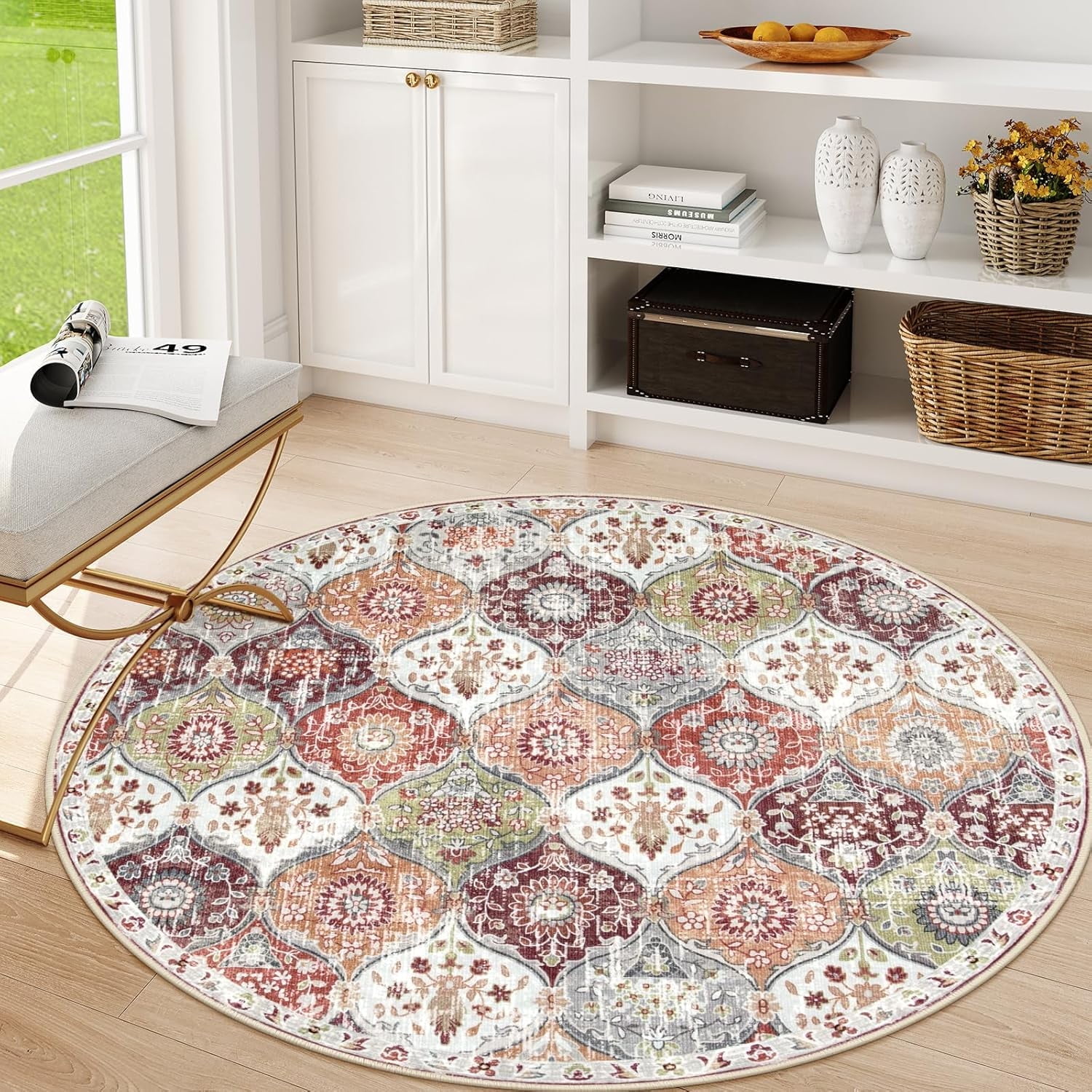 Moynesa 3'Round Moroccan Trellis Round Area Rugs - Washable Small Round ...