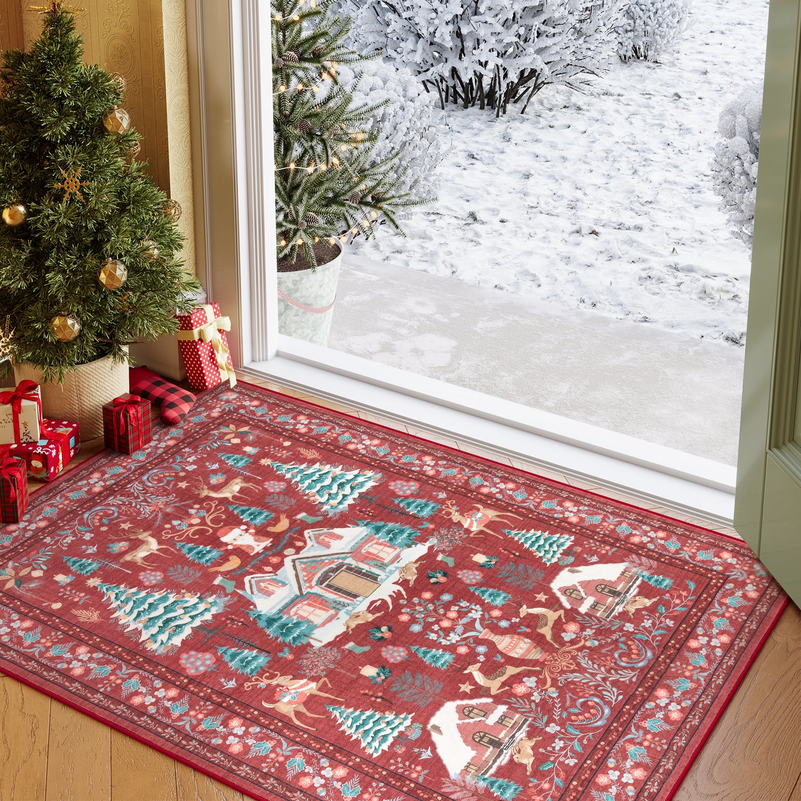 Moynesa 3'x5' Christmas Indoor Area Rug,Machine Washable Area Rugs for ...