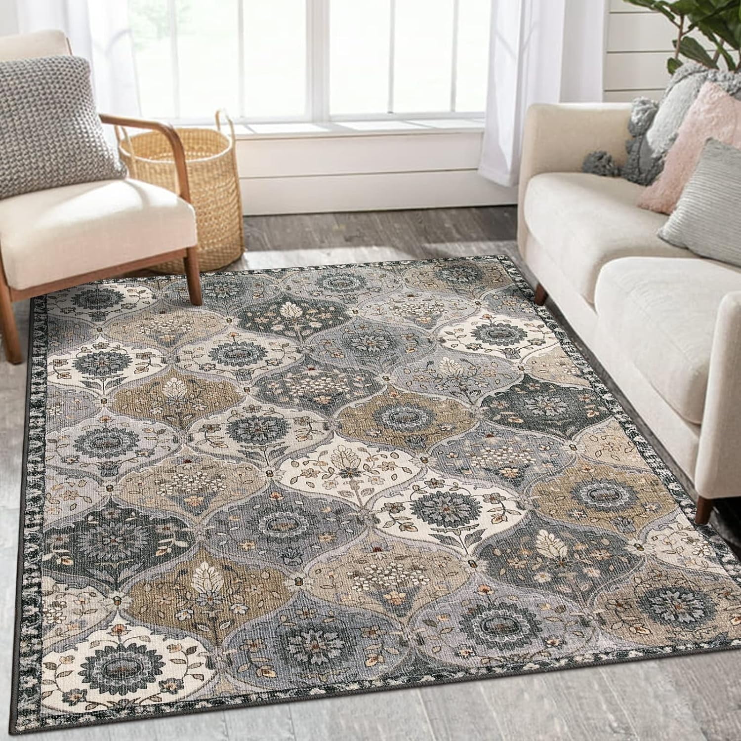 Moynesa 3'x5' Moroccan Trellis Area Rug, 3x5ft Washable Bedroom Rug ...
