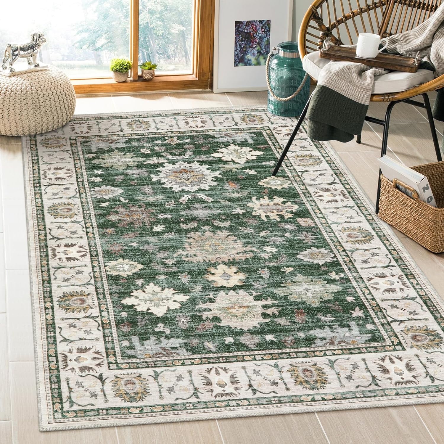 Moynesa 3'x5' Vintage Rug,Oriental Farmhouse Entryway Rug Non-Slip ...