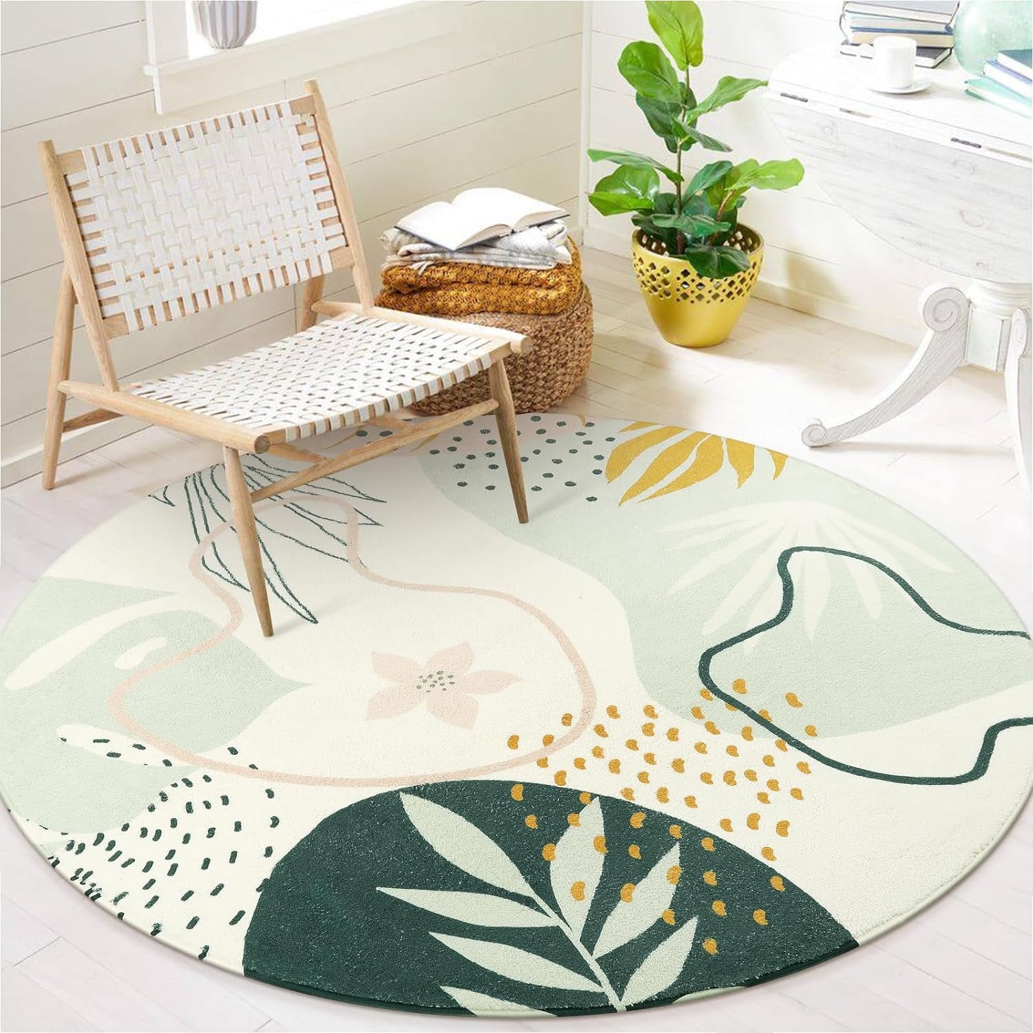Moynesa 4'Round Boho Rugs,Washable Non-Slip Small Round Area Rug Throw ...