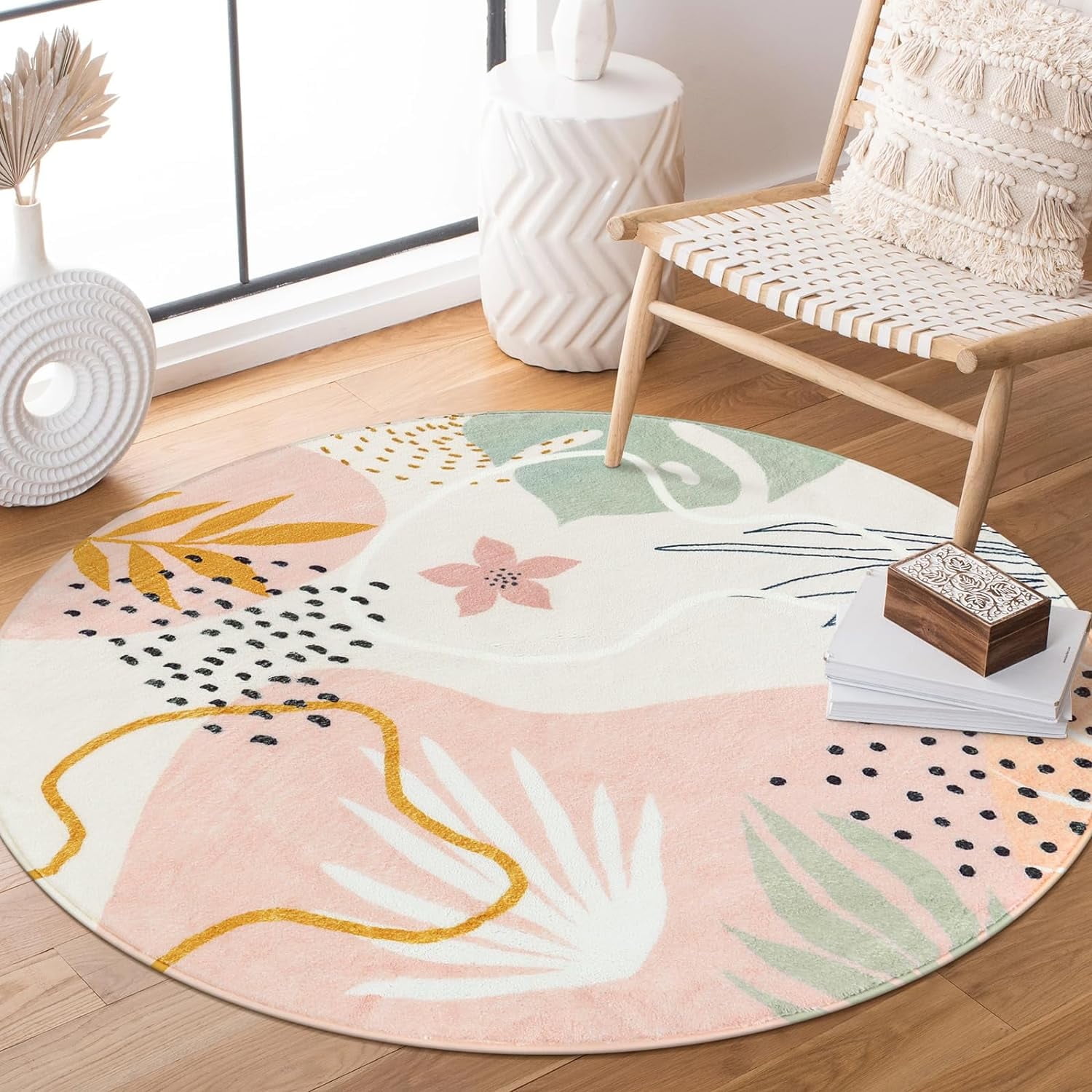 Moynesa 4'Round Boho Rugs,Washable Non-Slip Small Round Area Rug Throw ...