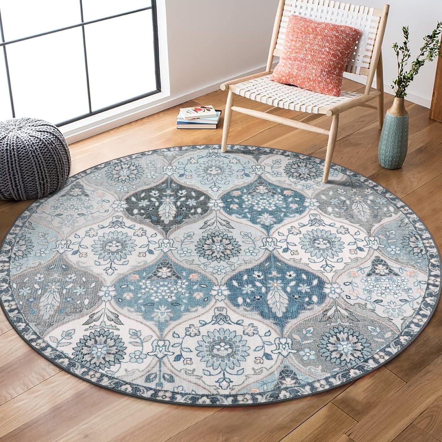 Moynesa 4'Round Moroccan Trellis Washable Rugs - Non-Slip Round Rug 4ft ...